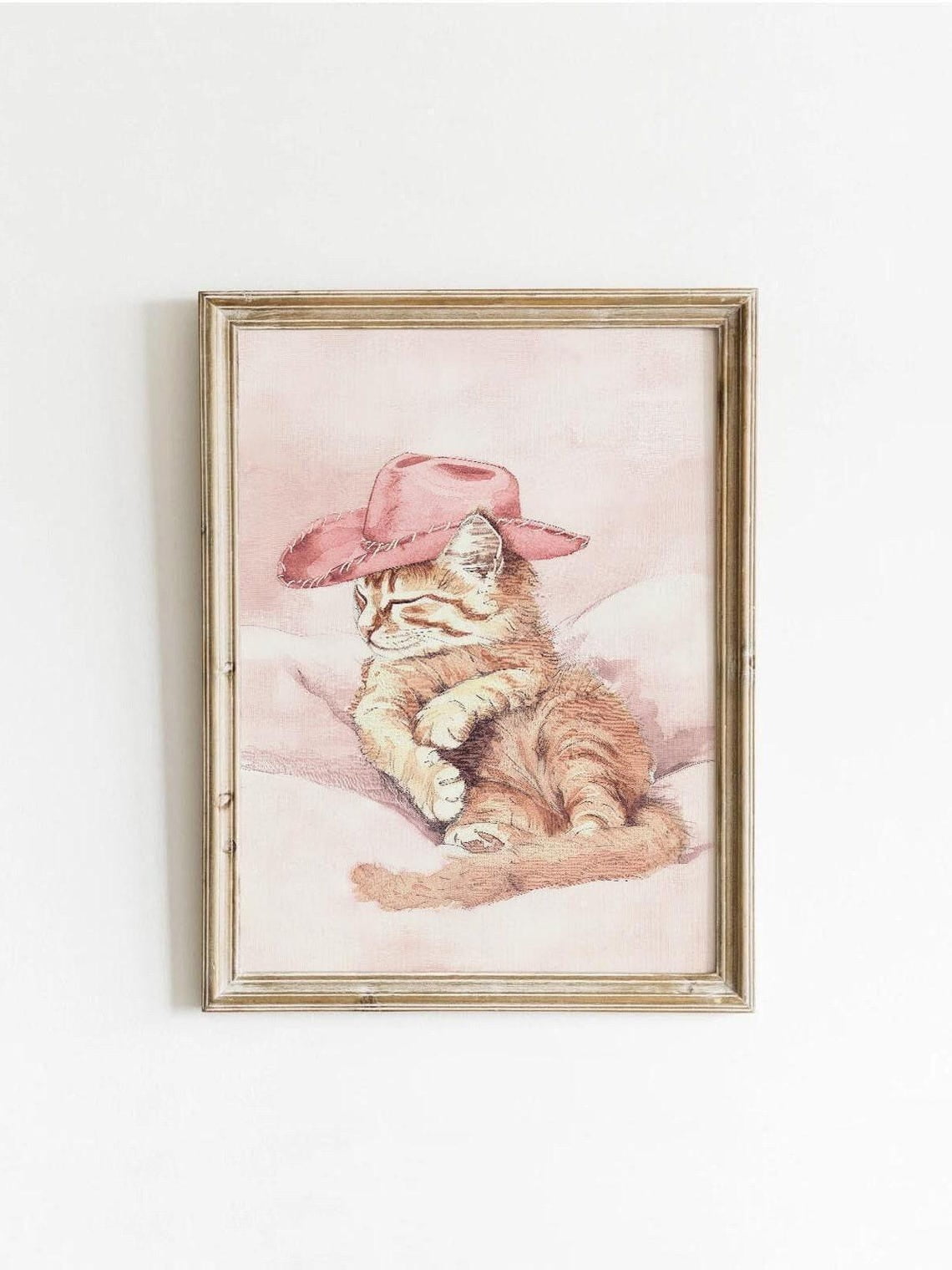 Pink Western Kitten, Soft Pink Wall Art, Cute Southern Decor, Napping ...