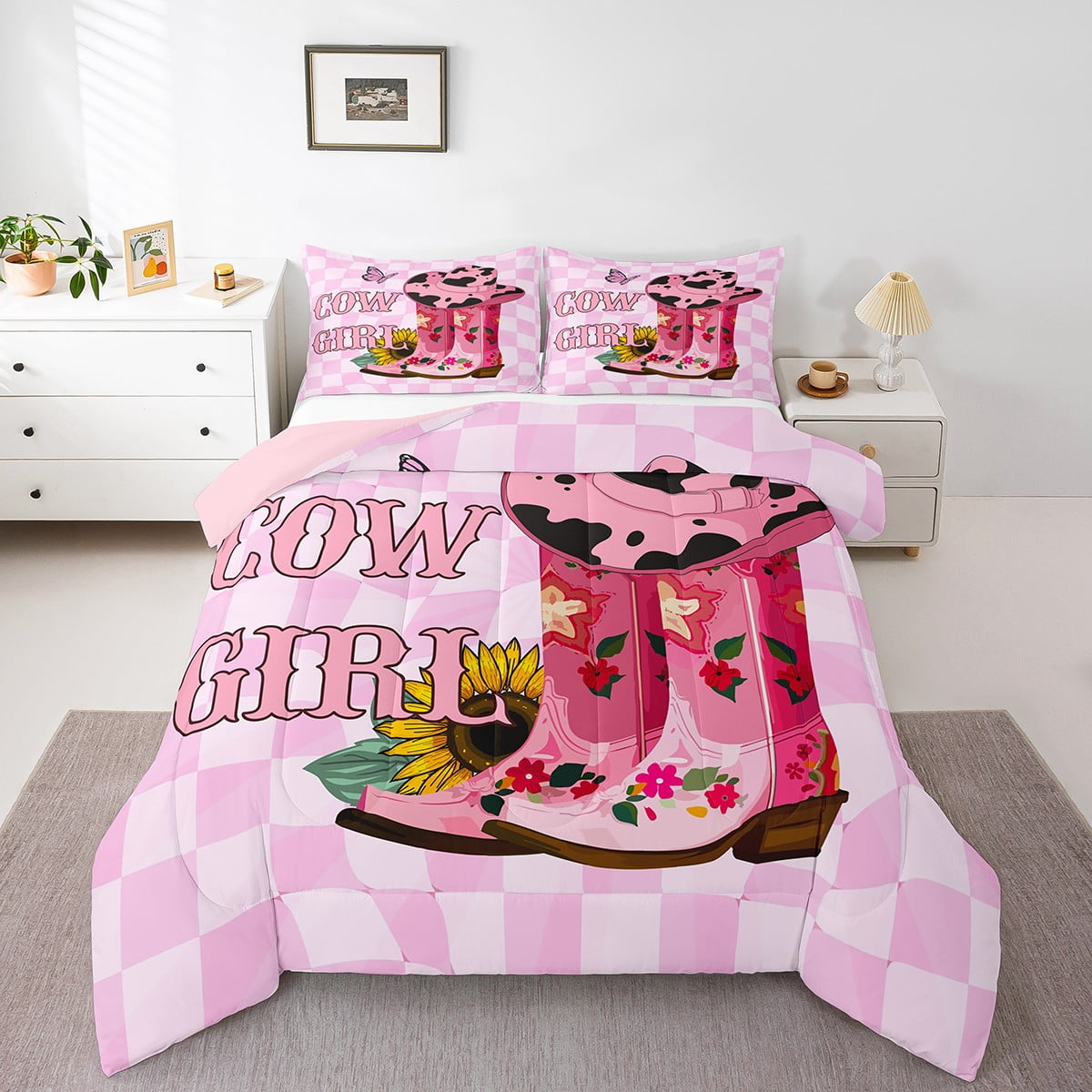 Pink Western Queen Bedding Set,Cowgirl Boot Hat Flower Comforter Set ...