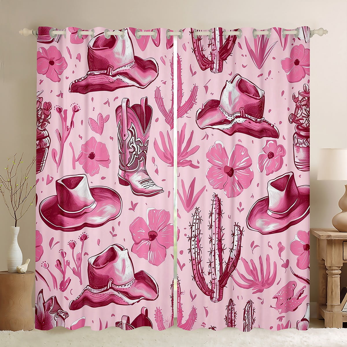Pink Western Style Curtains,Cowgirl Boot Hat Curtains 30%-50% Blackout ...