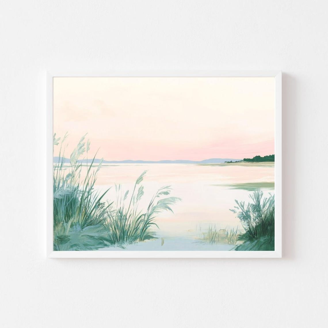 Pink Wetlands Landscape Painting Coastal Marsh Watercolor Wall Art ...
