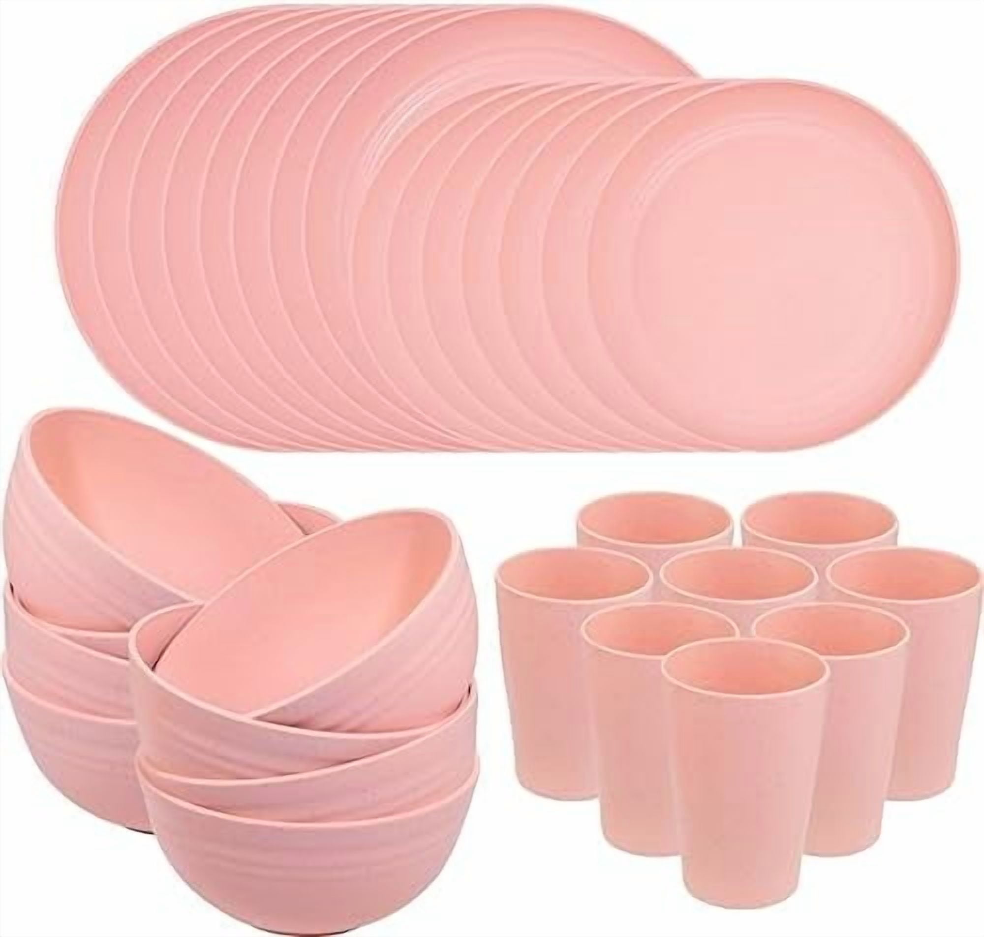 Pink Wheat Straw Dinnerware Sets,Unbreakable Dishes for 8, Plate and ...