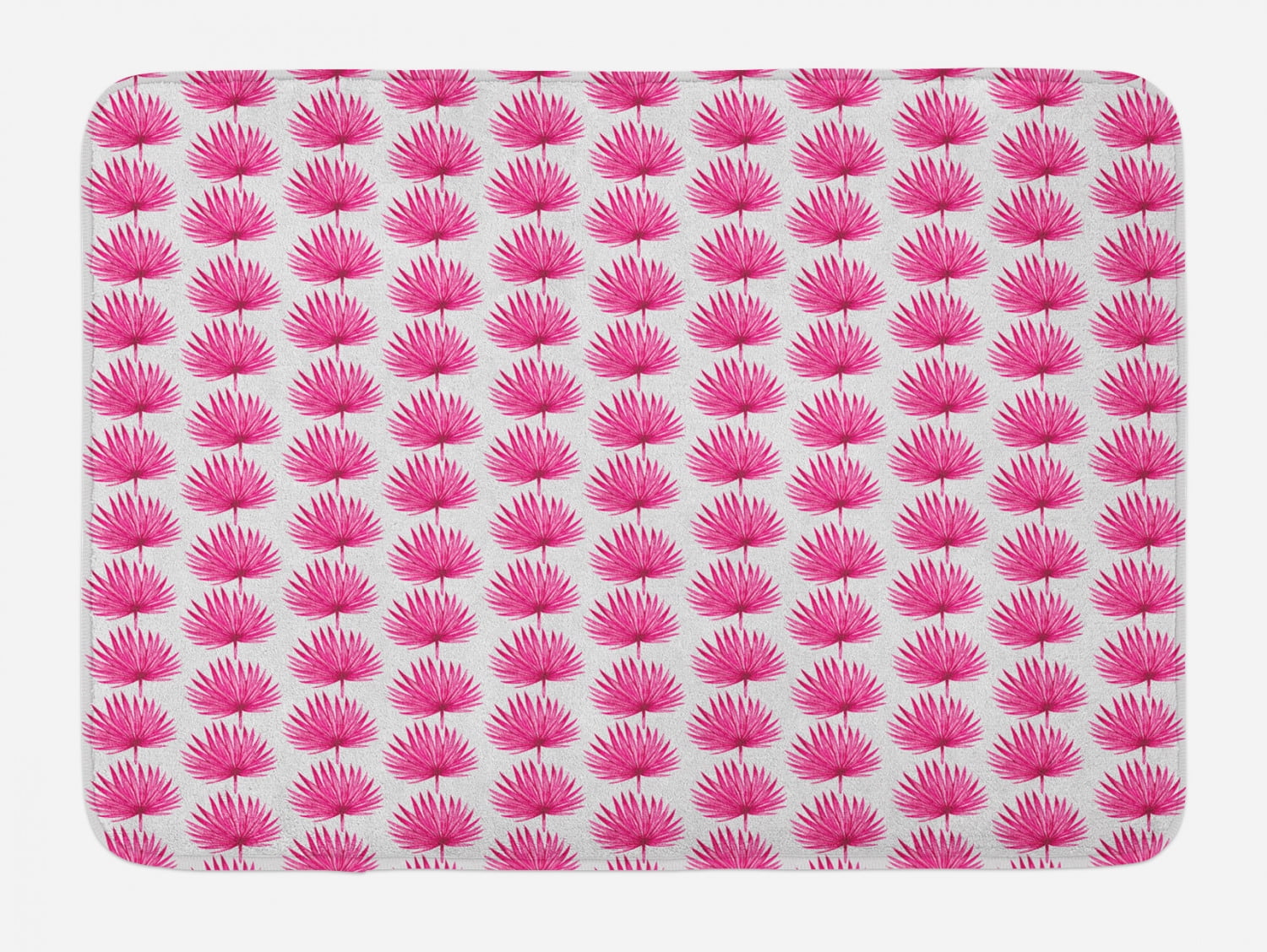 Pink and White Bath Mat, Botanical Hawaii Jungle Pattern with Palm ...