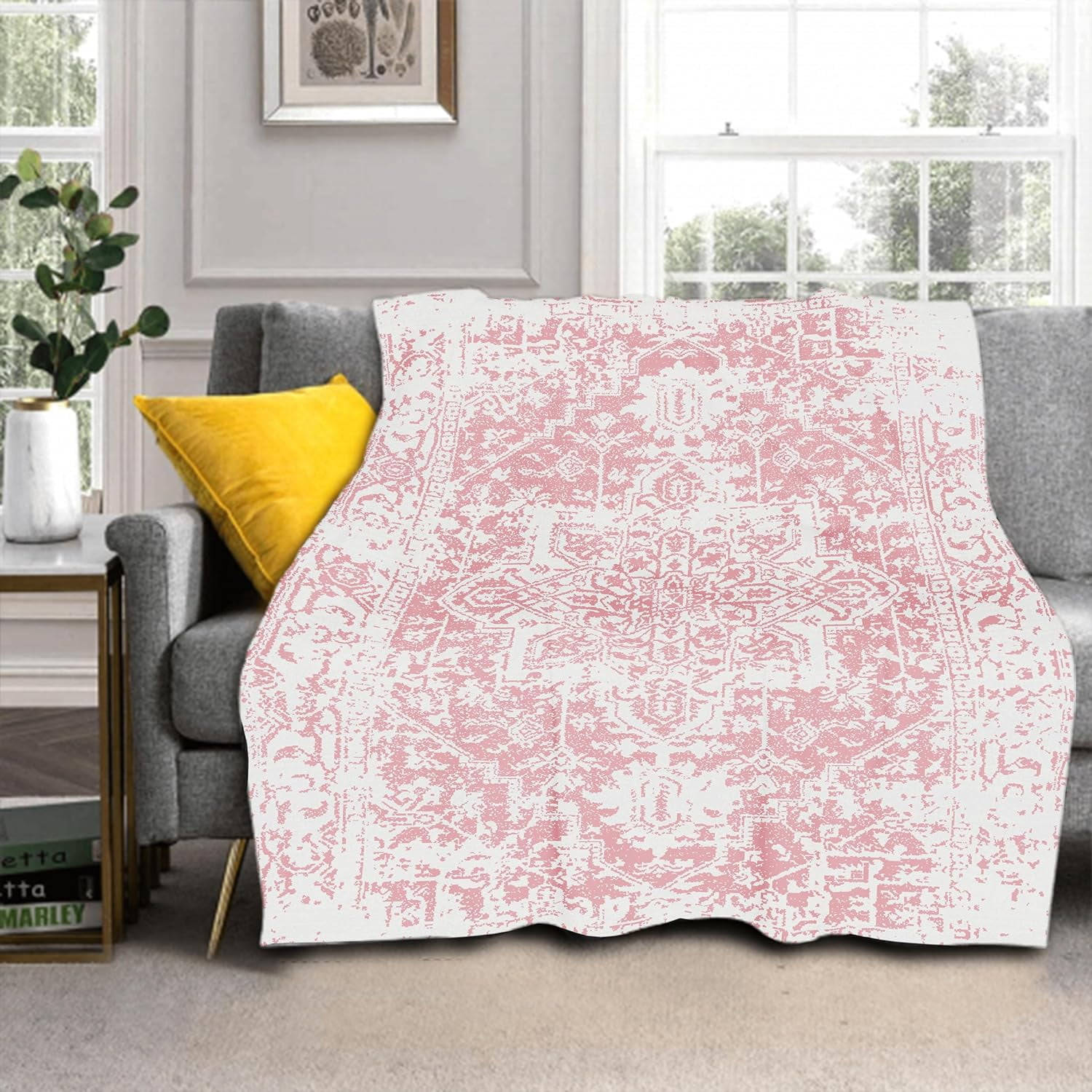 Pink White Boho Blanket Soft Flannel Lightweight Preppy Bohemian Throw ...