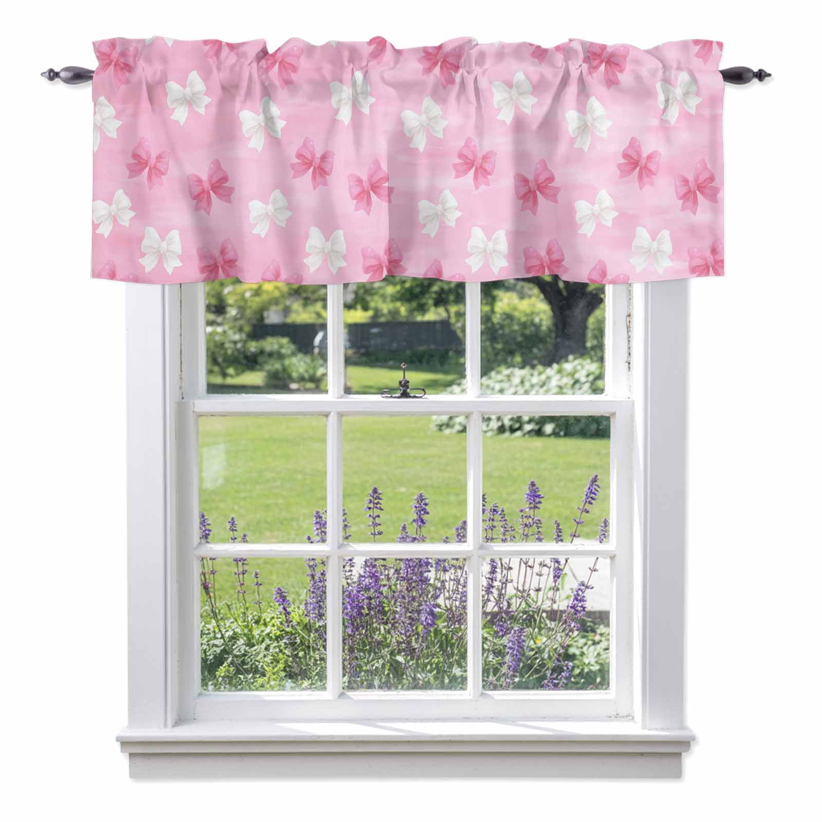 Pink and White Bow Valance Curtain for Windows Cute Bowknot Kawaii Rod ...