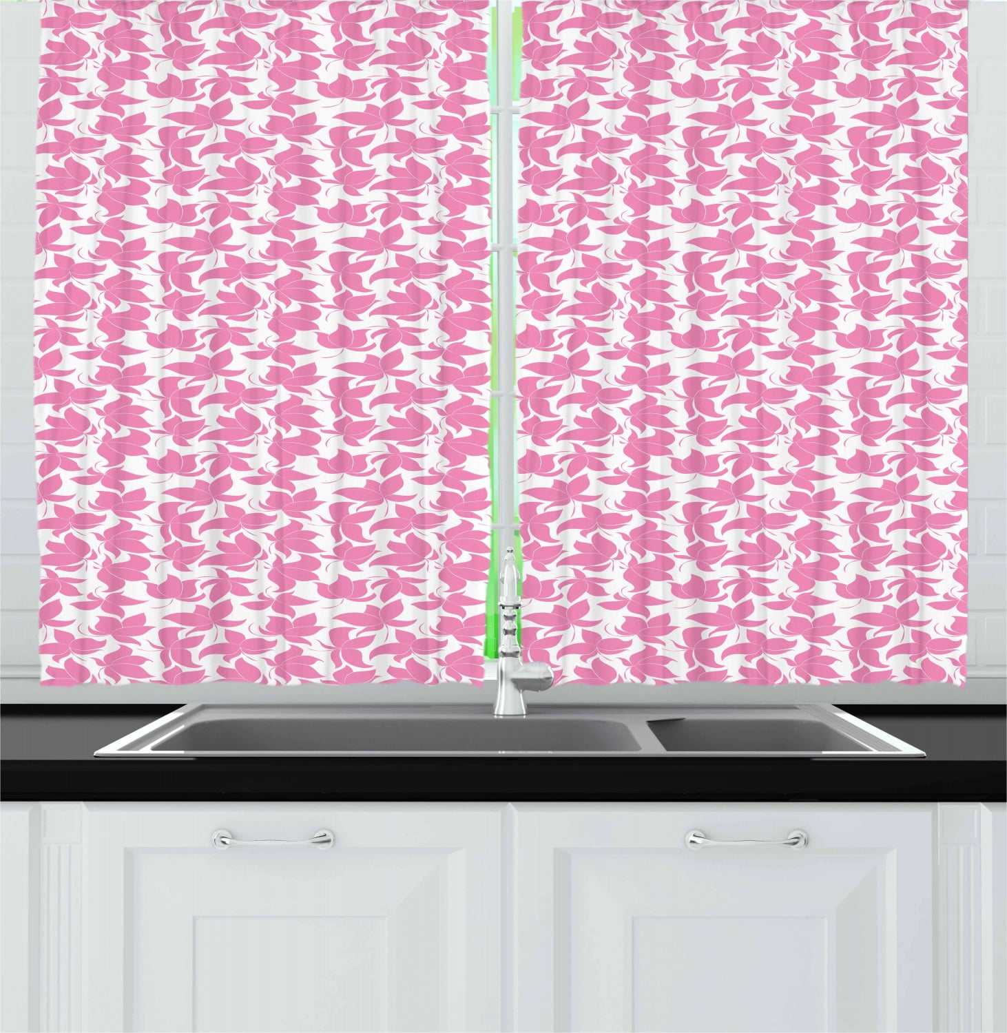 Pink and White Curtains 2 Panels Set, Moire Outline Design Lobbed ...