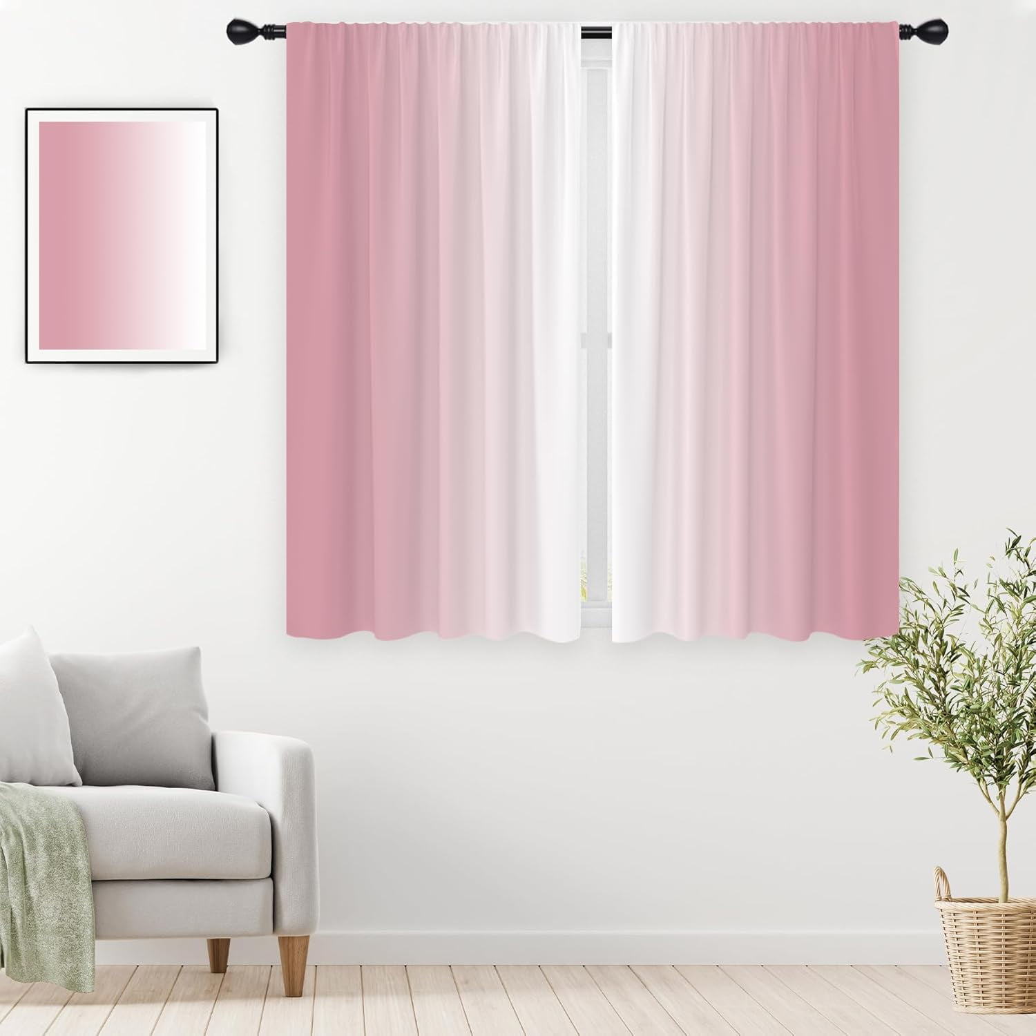 Pink White Curtains Cute Ombre Gradient Girl Girly Elegant Preppy Women ...