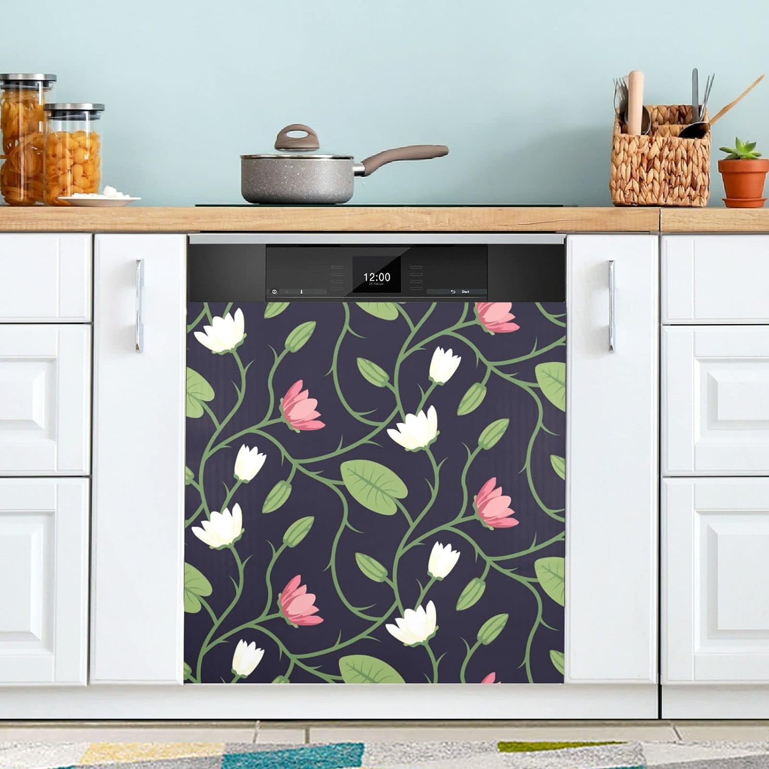 Pink White Floral Dishwasher Magnet Cover, Wash Machine Magnectic ...
