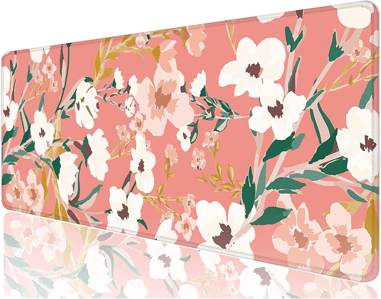 Pink White Flowers XXL Gaming Mouse Pad 32" x 12" Desktop Decor, Cute ...