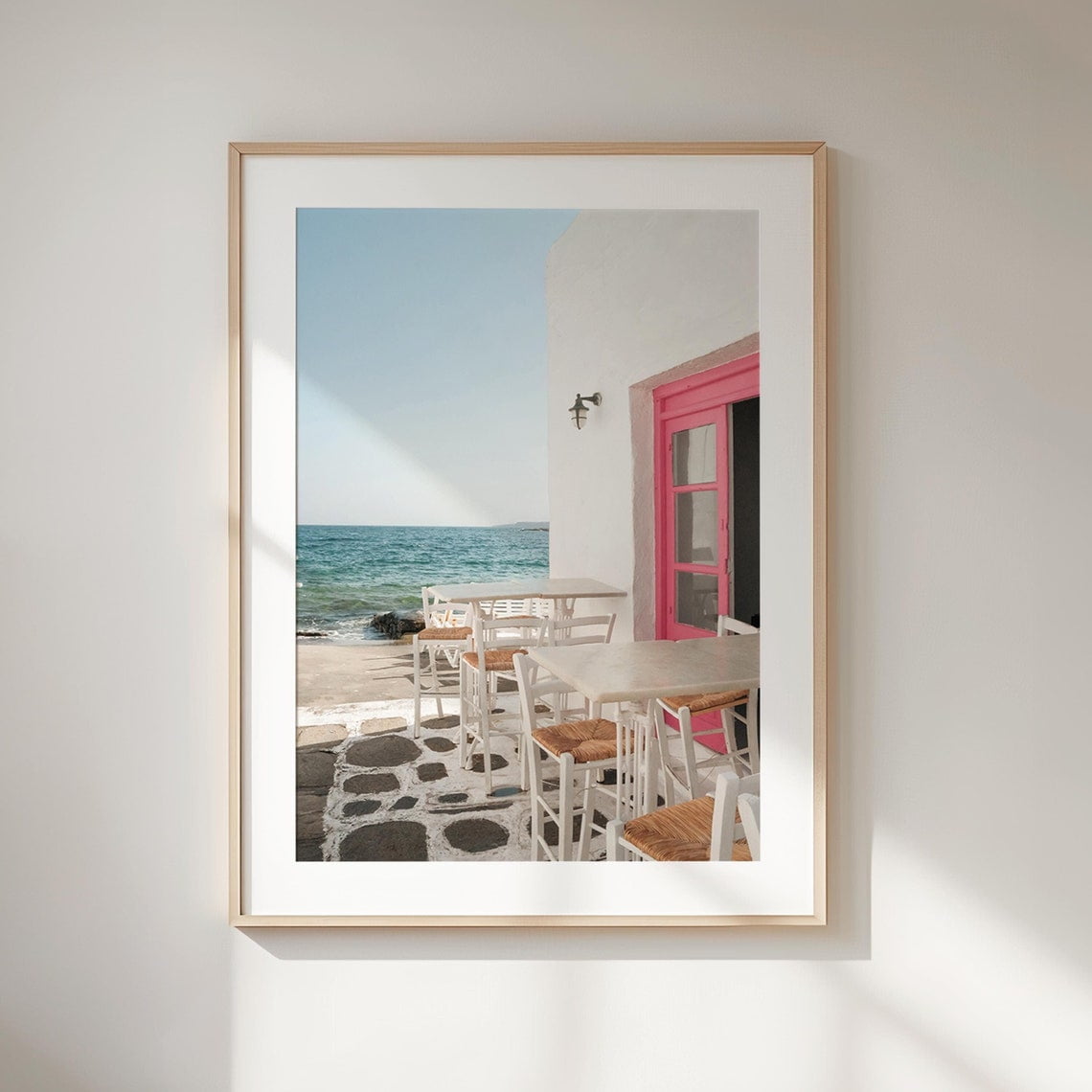 Pink & White Greek Print Greece Wall Art, Paros Village Print ...