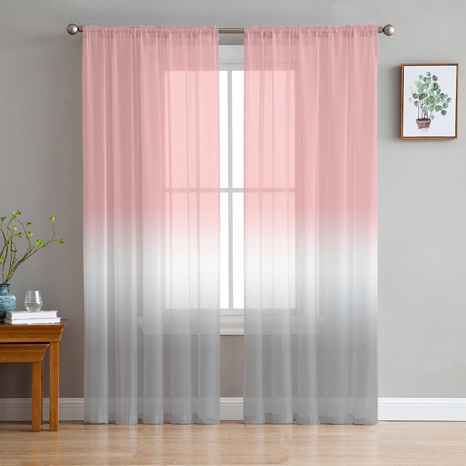 Pink White Grey Gradient Ombre Tulle Curtains For Living Room Kitchen ...