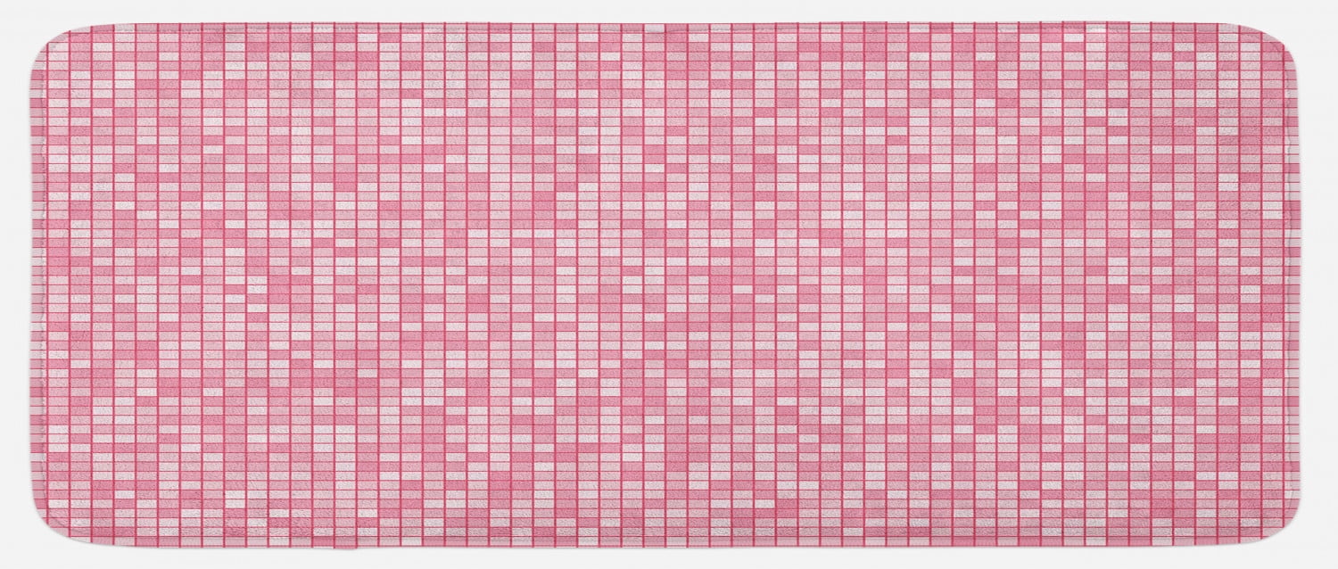 Pink and White Kitchen Mat, Gingham Style Mosaic Tile in Pink Color ...