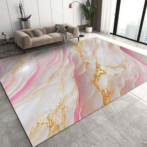 Pink and White Marble Area Rugs, Modern Wave Art Bathroom Rugs, Lounge ...