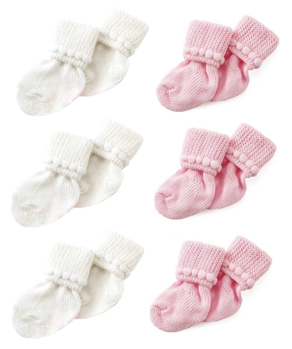 Pink & White Newborn Baby Socks By Nurses Choice - Includes 6 Pairs of ...