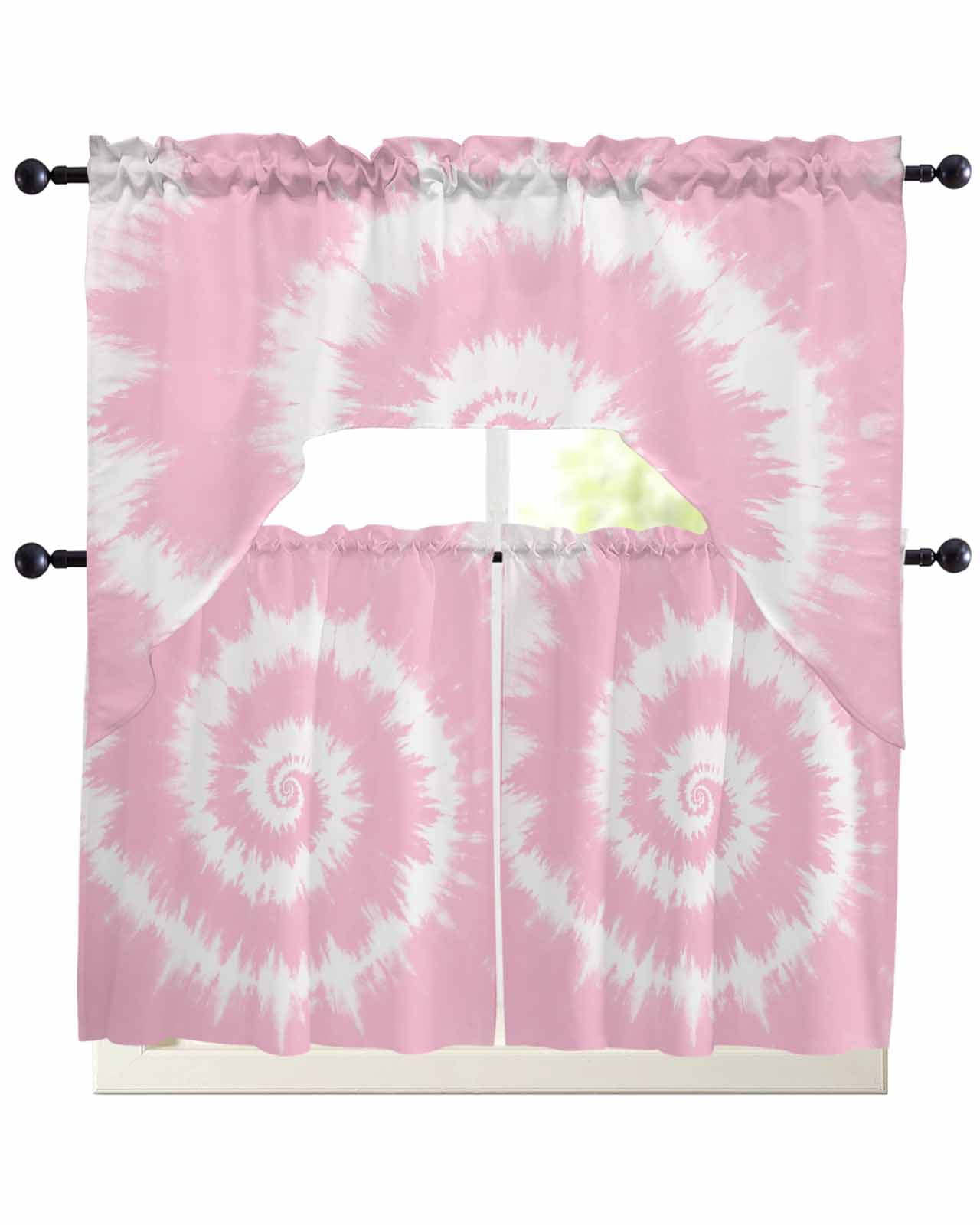 Pink White Ombre Kitchen Curtains Swag Valance and Tier Curtains Set 24 ...