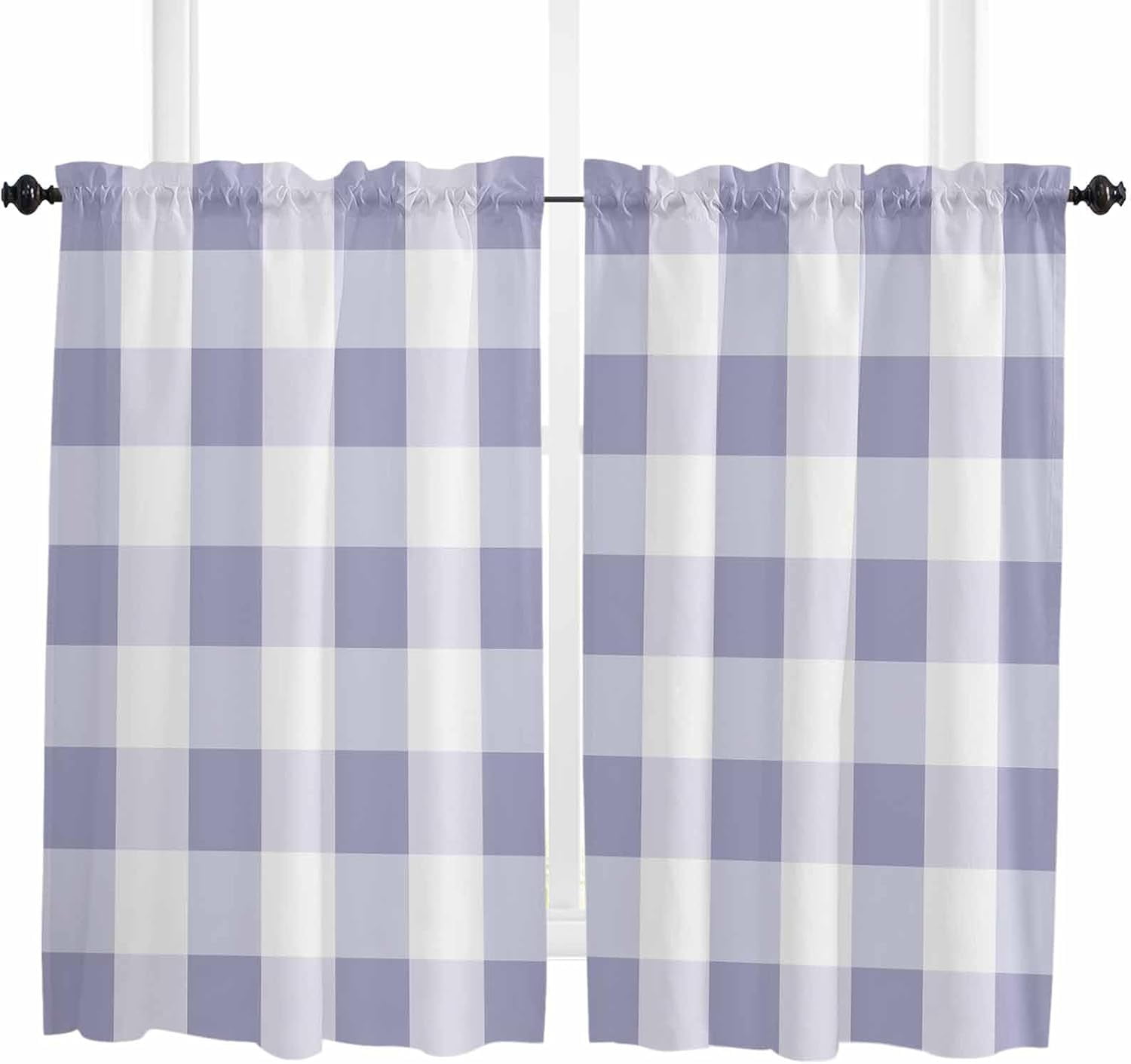 Pink White Plaid Kitchen Curtain 63 Inch Length Small Short Cafe Tiers ...