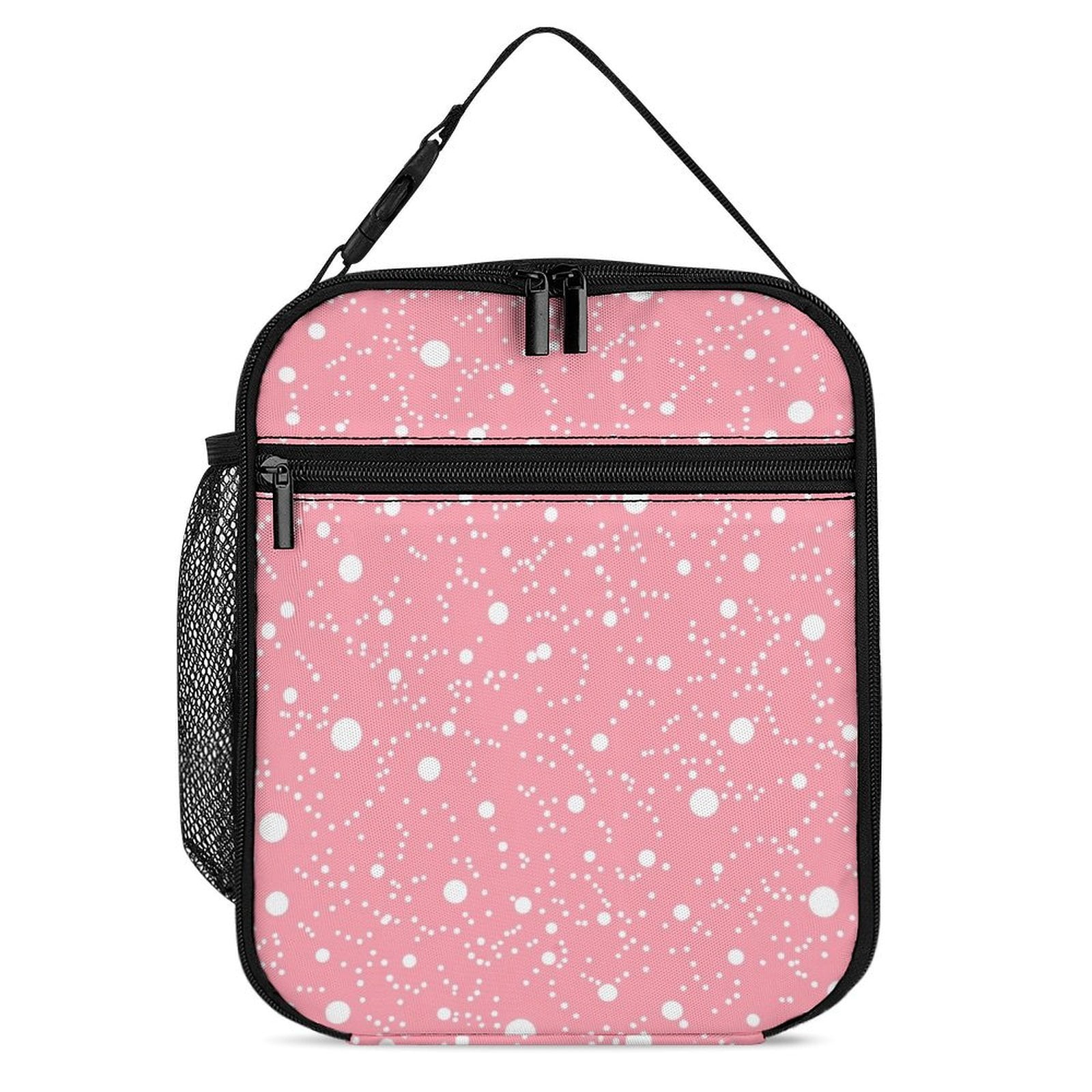 Pink White Polka Dots Lunch Bag Women Portable Bento Box for Outdoor ...