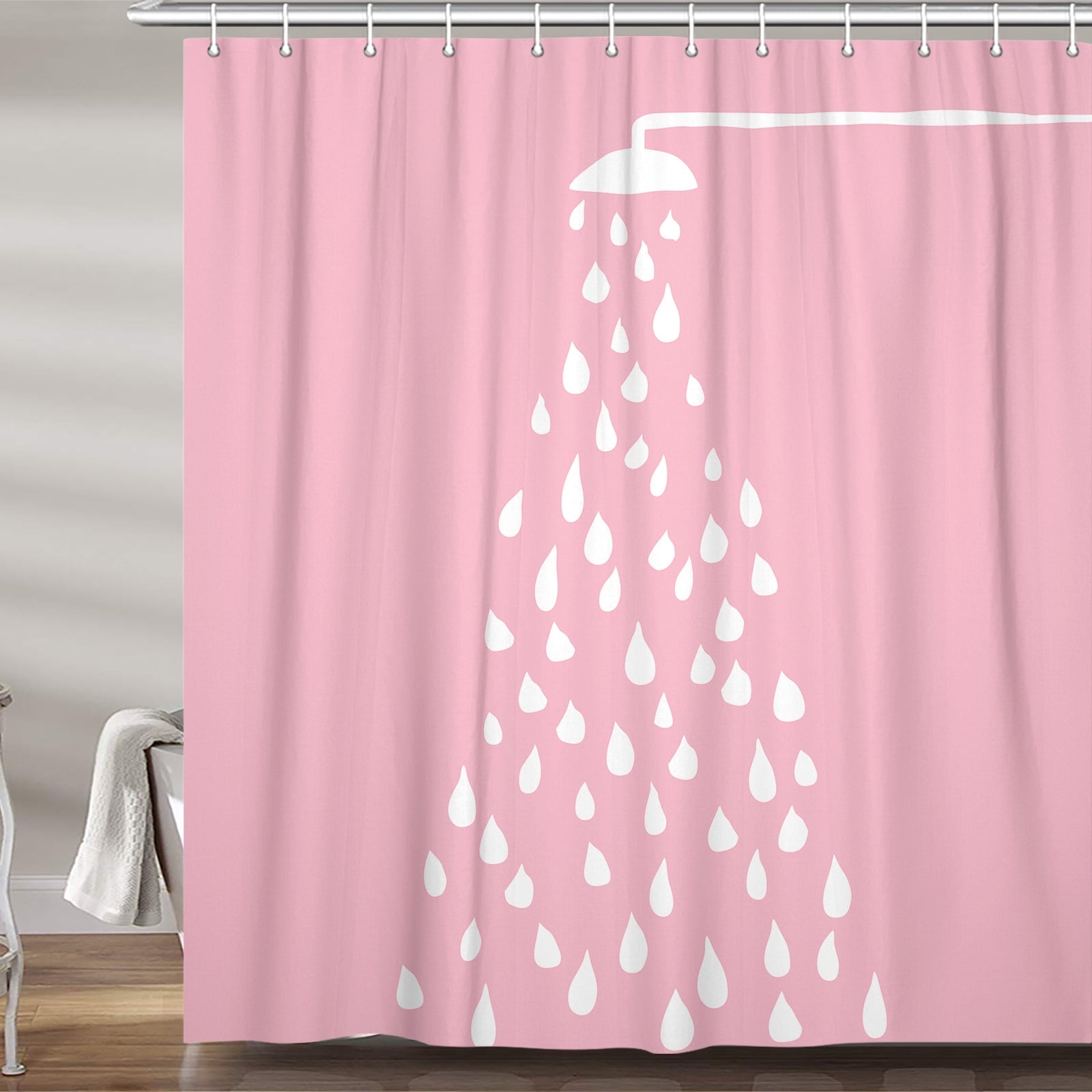 Pink and White Shower Curtain, Funny Modern Abstract Polka Dot Fabric ...