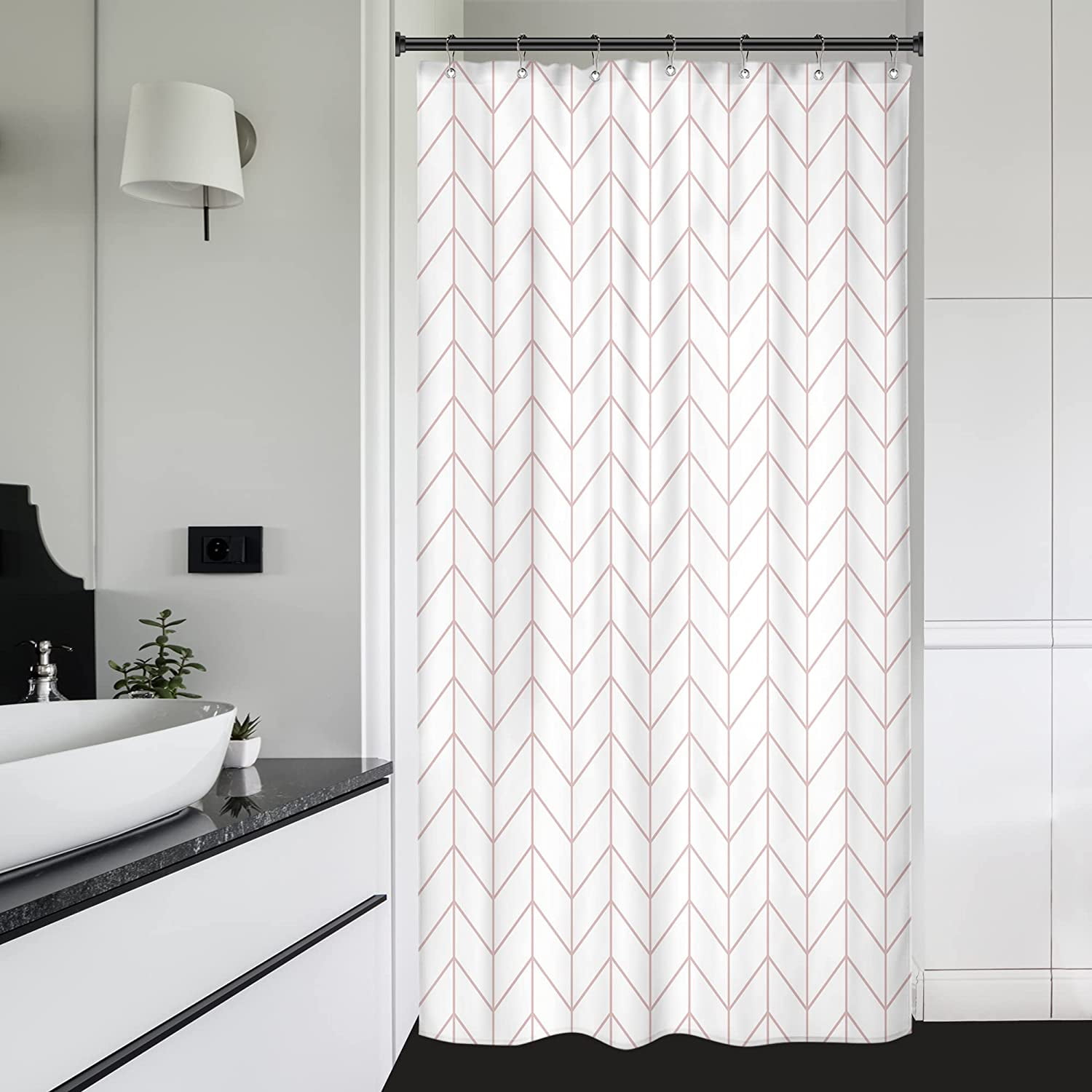 Pink White Stall Small Chevron Shower Curtain 36Wx72H Inch Half Size ...