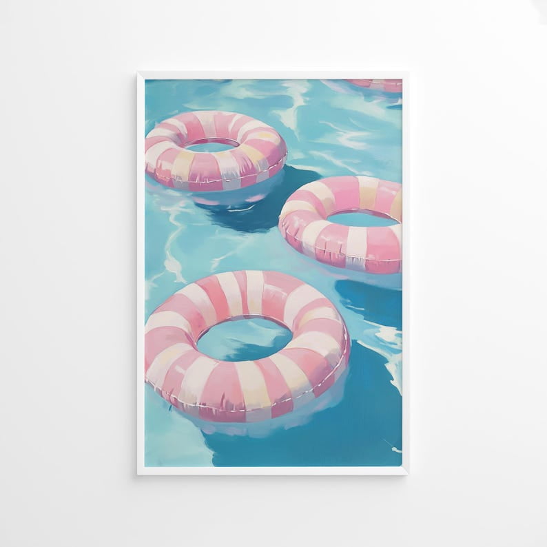 Pink And White Striped Pool Float Poster, Summer Inner Tube Art Print ...
