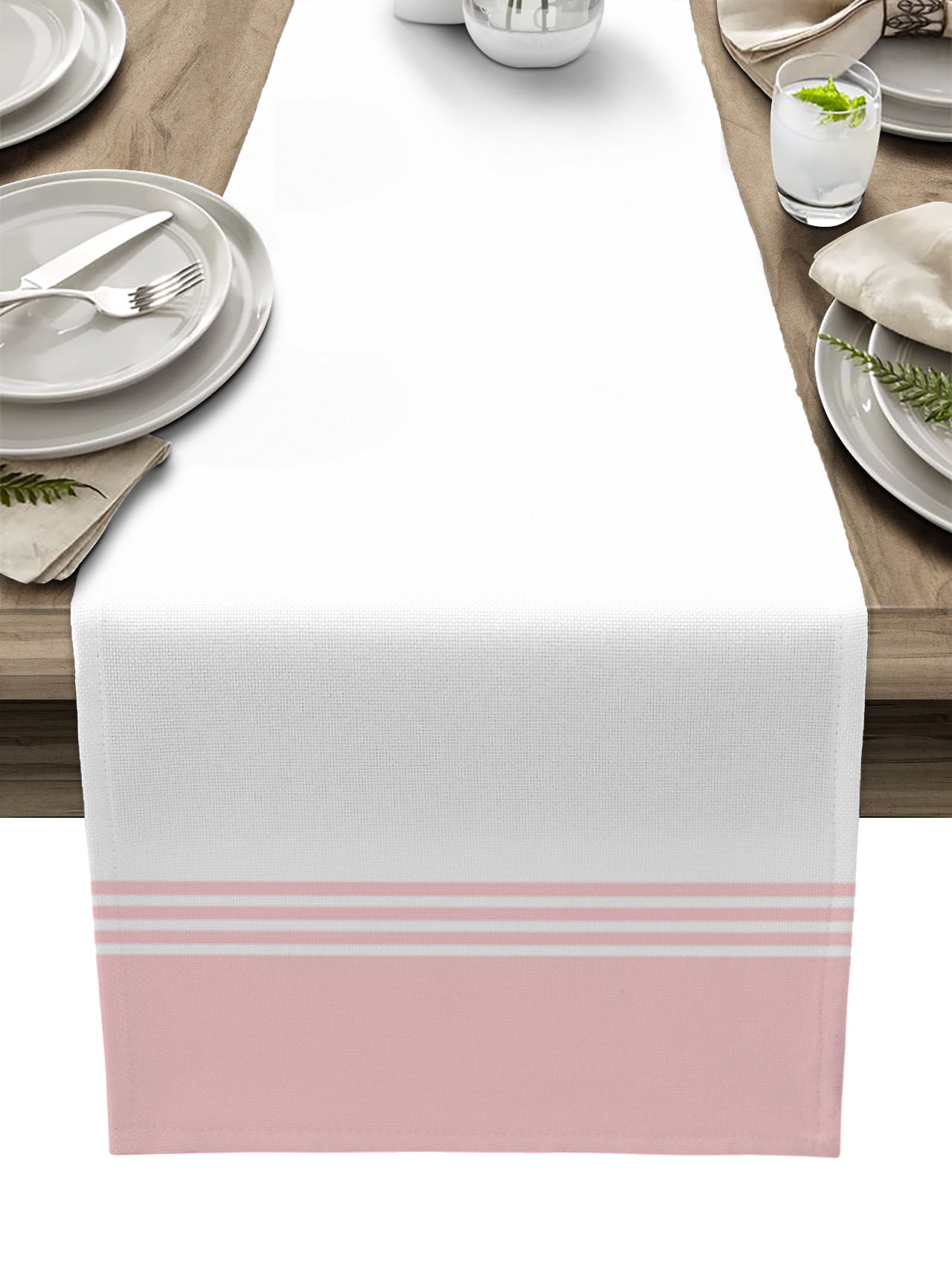 Pink White Striped Table Runner 70 Inches, Modern Abstract Art ...