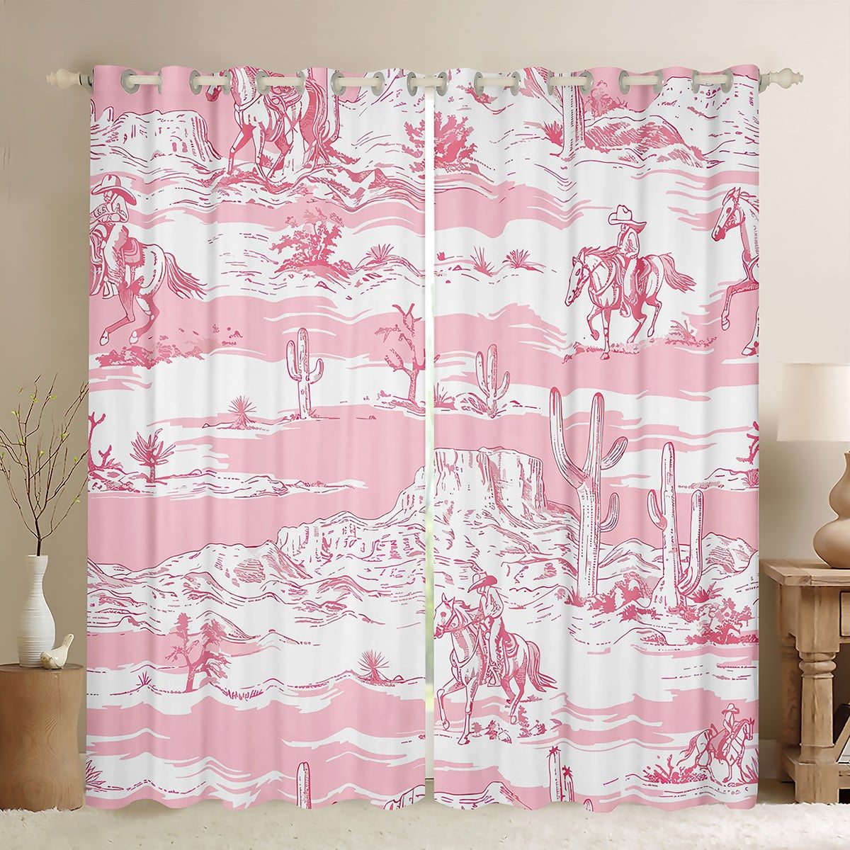 Pink and White Western Curtains,West Cowgirl Cowboy Horse Curtains 30% ...