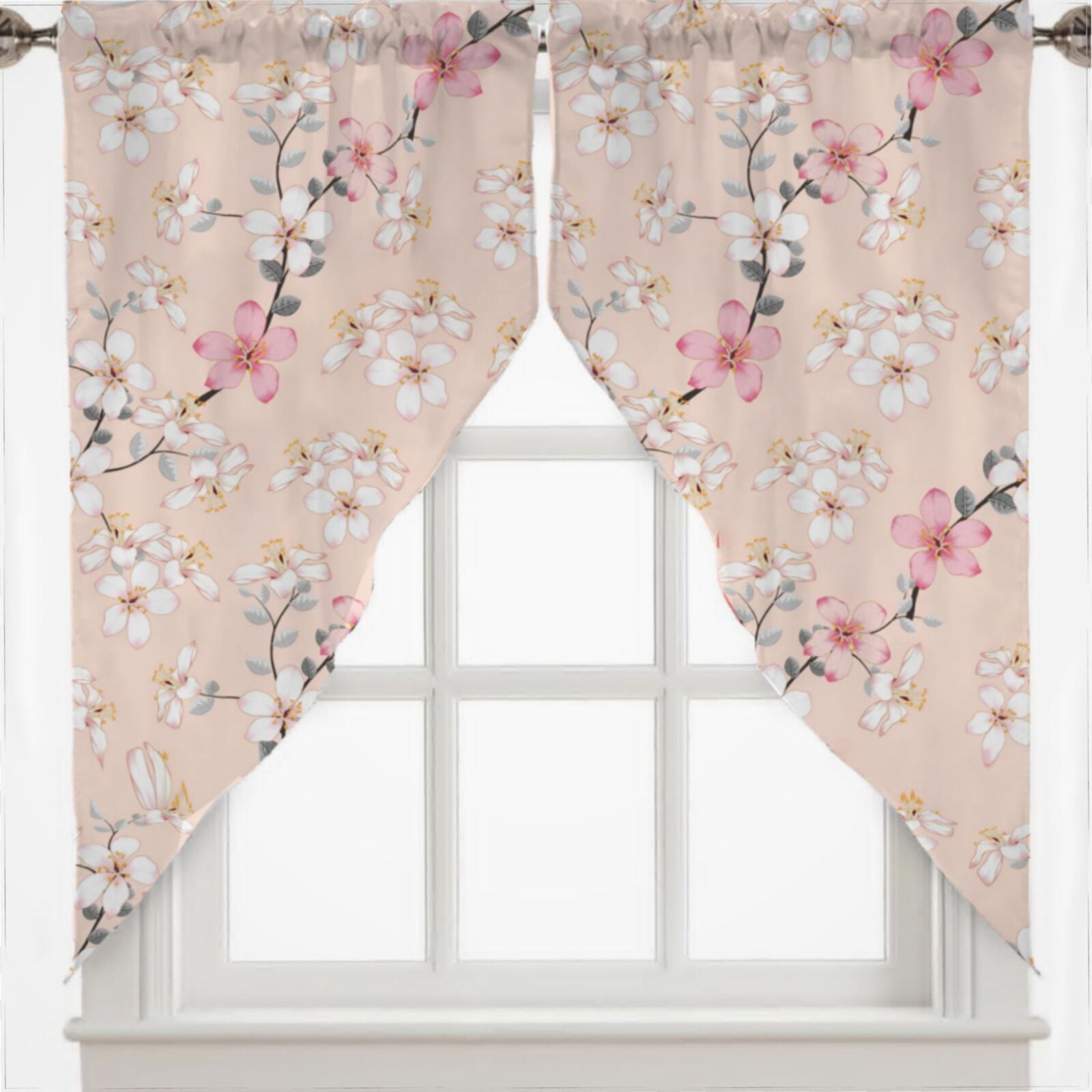 Pink Wild Flowers On Isolated Pastel Swag Valances For Windows 2 Pack ...