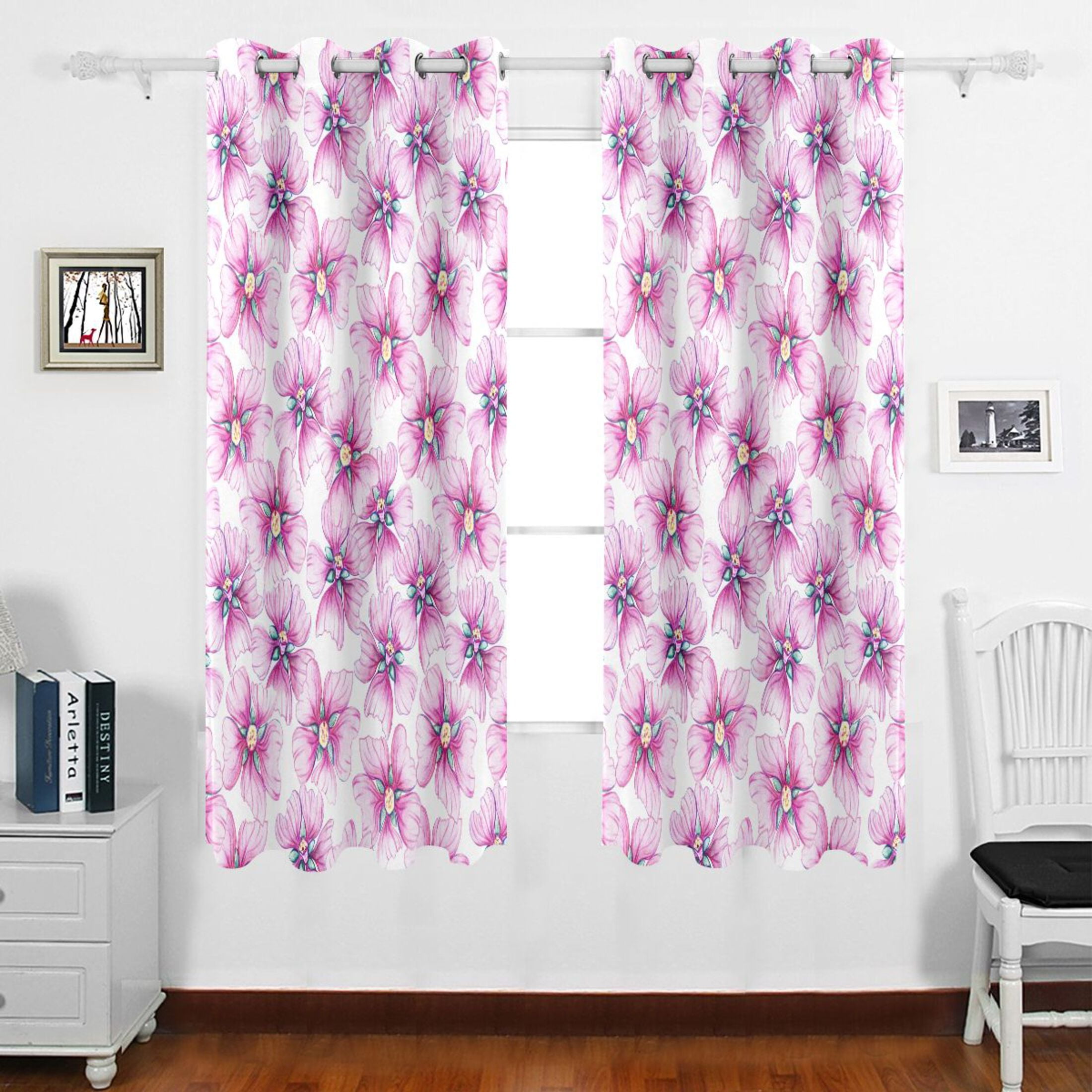 Pink Wildflowers Grommet Blackout Curtains Thermal Insulated Window ...