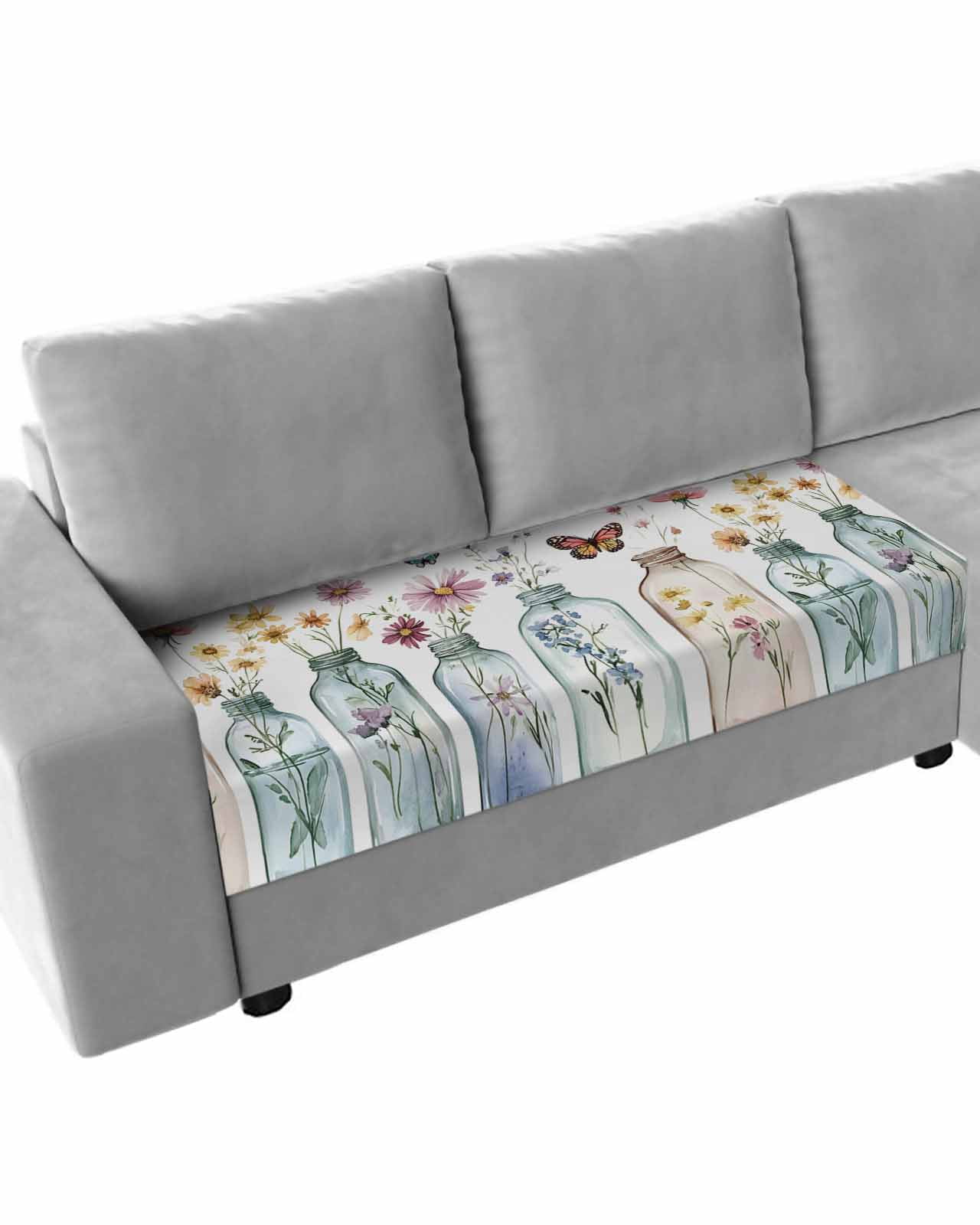 Pink Wildflowers Sofa Couch Cushion Covers Washable, Removable Stretchable Sectional Couch ...