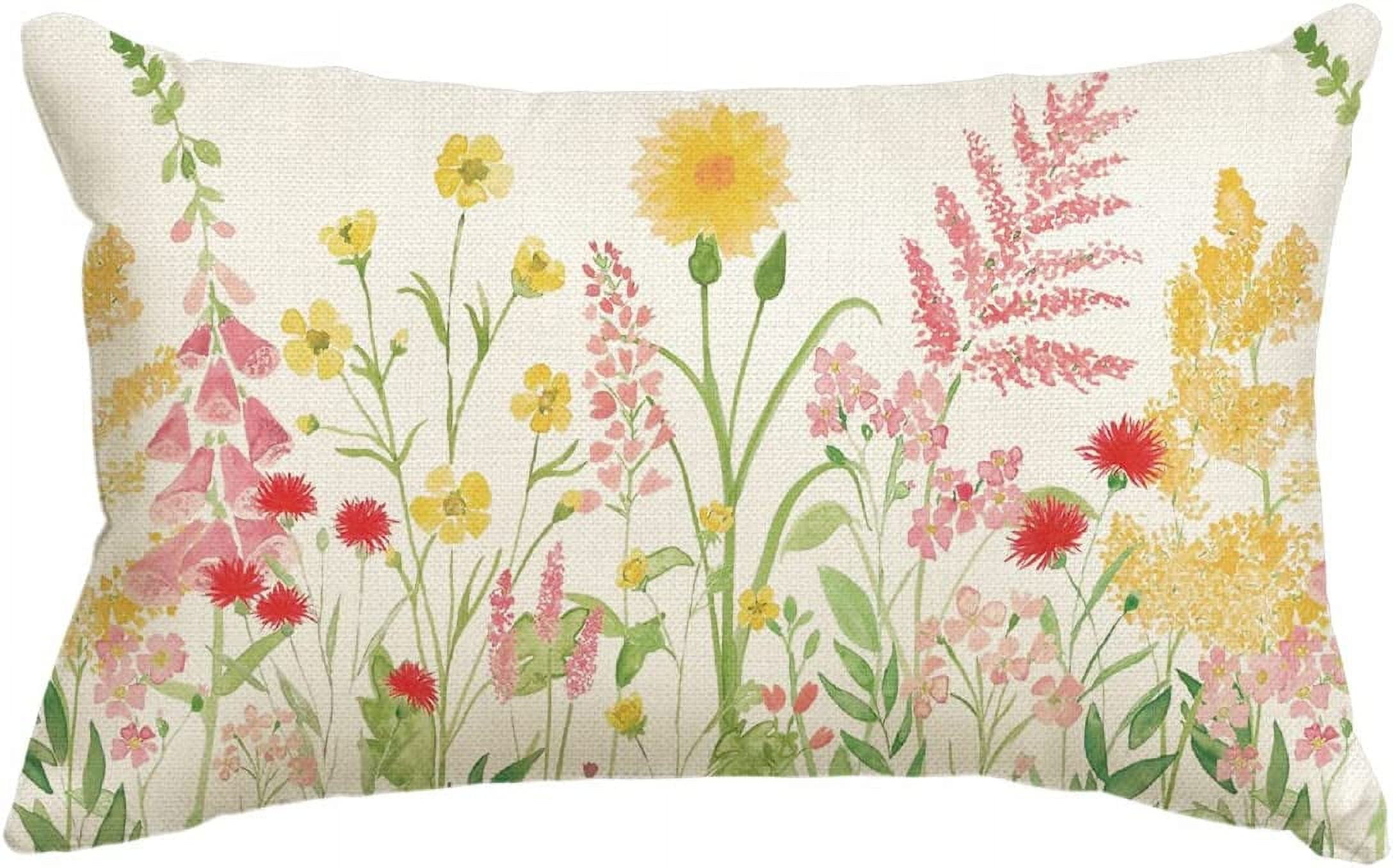 Pink Wildflowers Spring Throw Pillow Cover, 12 x 20 Inch Spring Flower ...