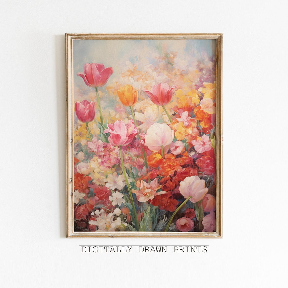 Pink Wildflowers Wall Art, Country Field, Vintage Floral Cottage Decor ...