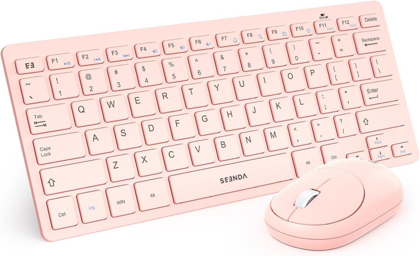 Pink Wireless Keyboard and Mouse, Ultra Thin 78 Keys Compact Keyboard ...