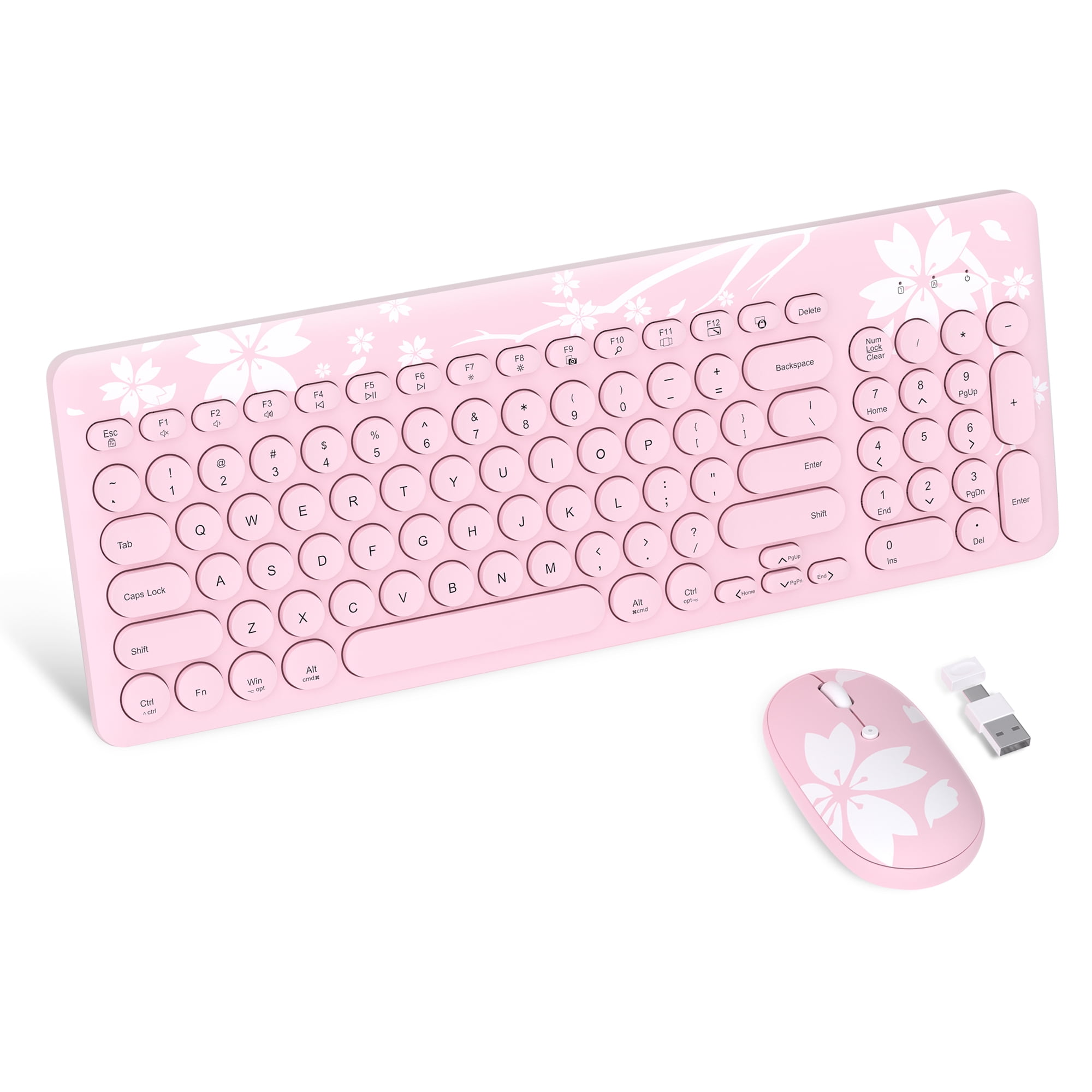 Pink Wireless Mouse And Keyboard Slim Combo, Mytrix 2.4G USB Ergonomic ...