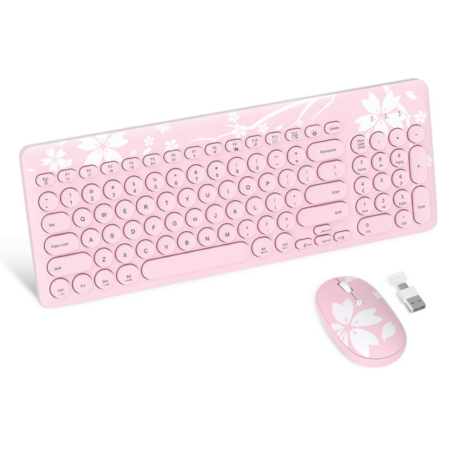 Pink Wireless Mouse And Keyboard Slim Combo, Mytrix 2.4G USB Ergonomic ...