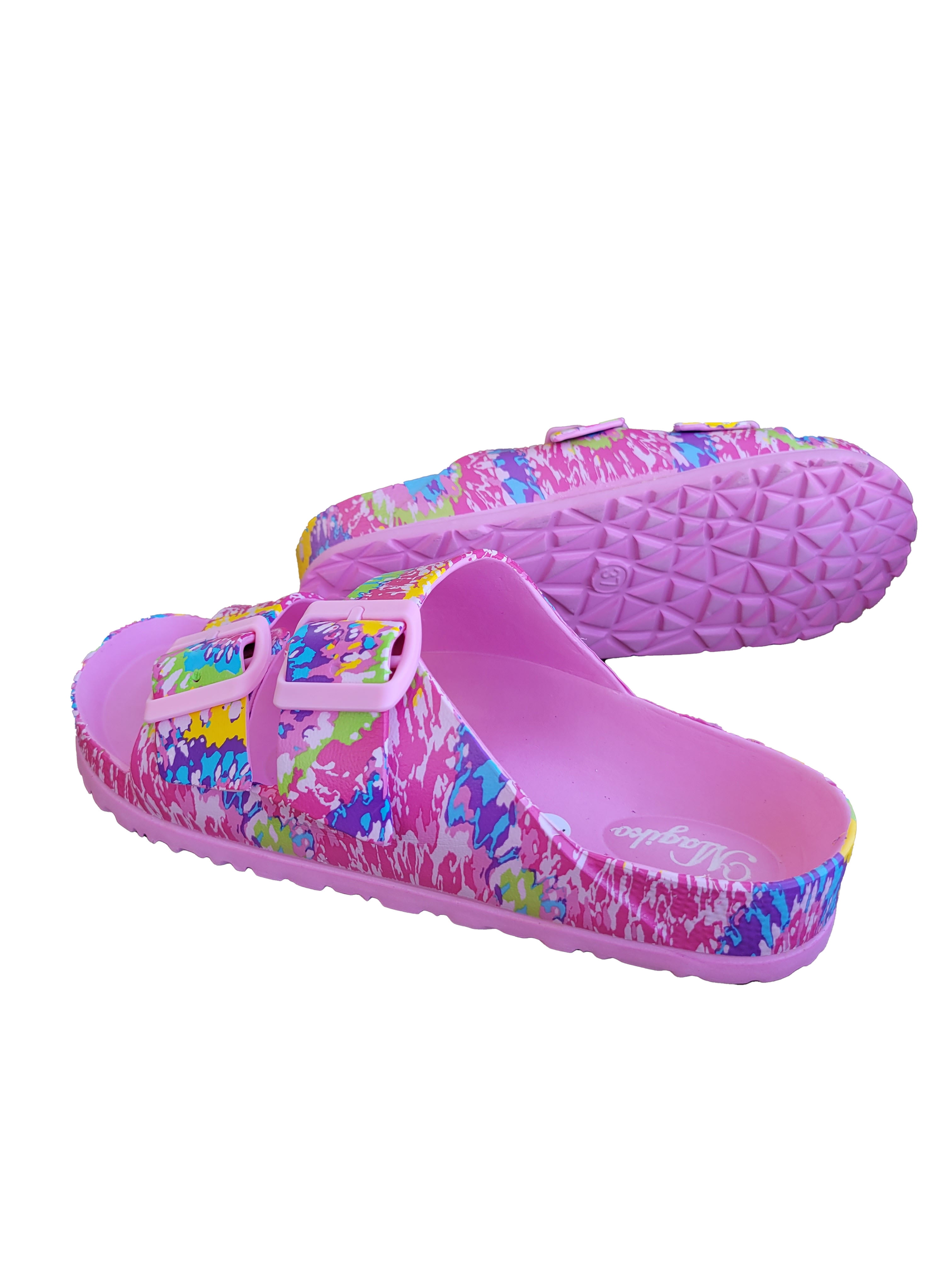Pink Women Fashion Trend Slides Sandals Double Buckle EVA Strap Slip-on ...