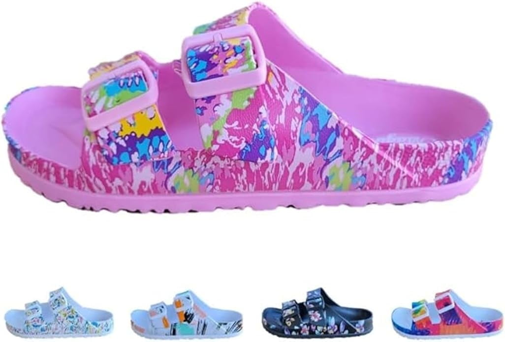Pink Women Fashion Trend Slides Sandals Double Buckle EVA Strap Slip-on ...