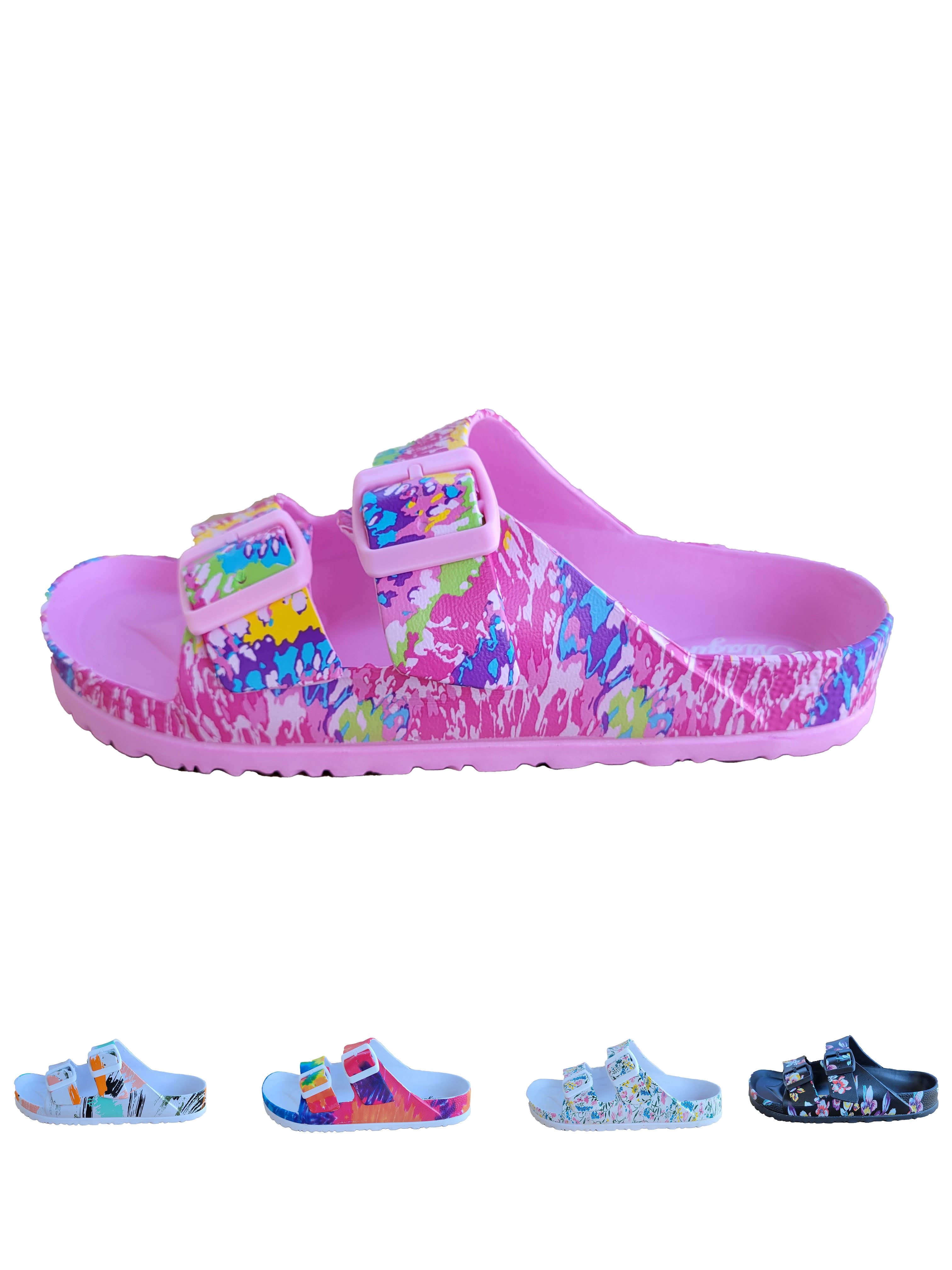 Pink Women Fashion Trend Slides Sandals Double Buckle EVA Strap Slip-on ...