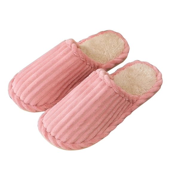 Pink Women Plush Slippers With Solid Style And Pvc Sole For Home ...