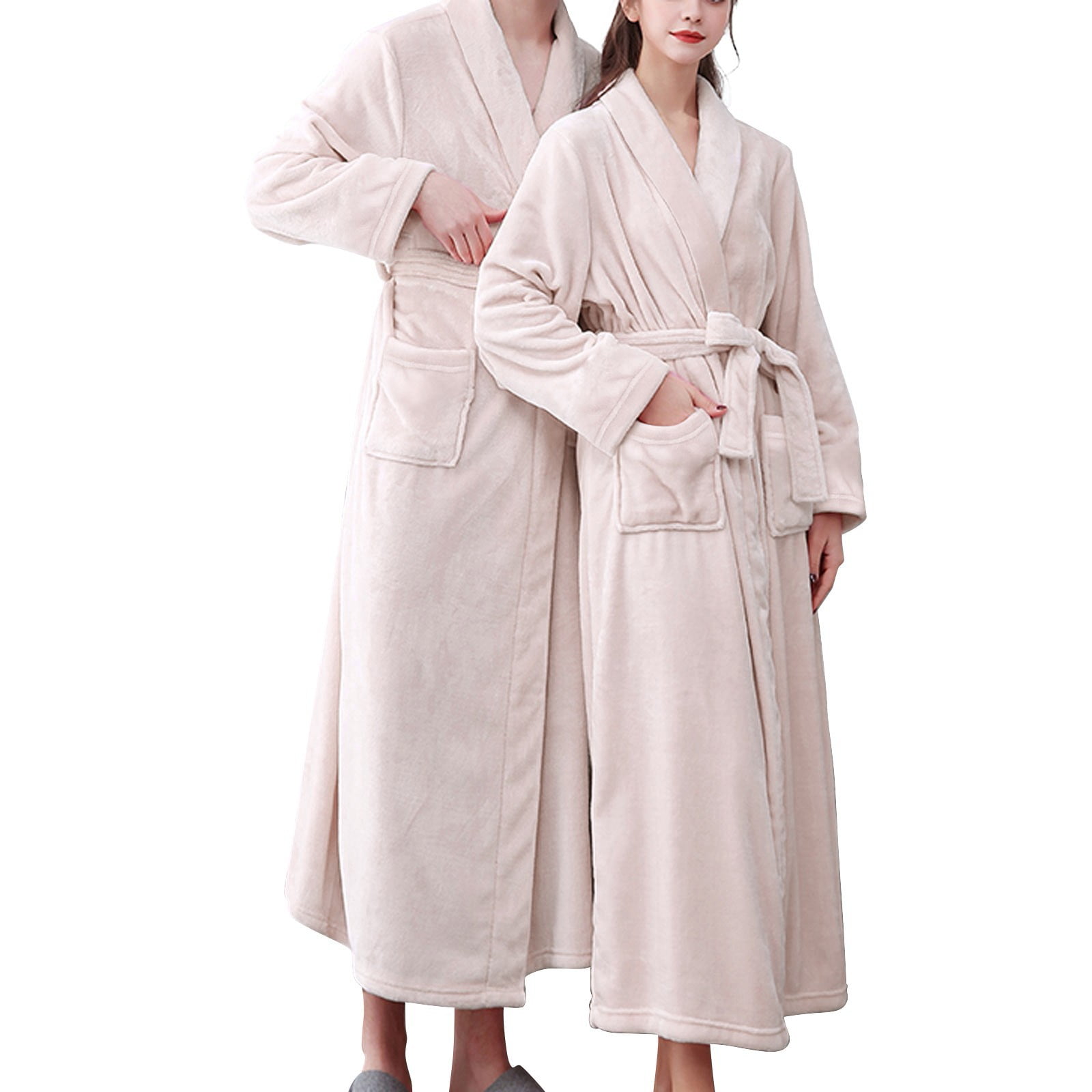 Pink Women Robes, Women'S Double Pocket Flannel Bathrobe Soft And Warm ...