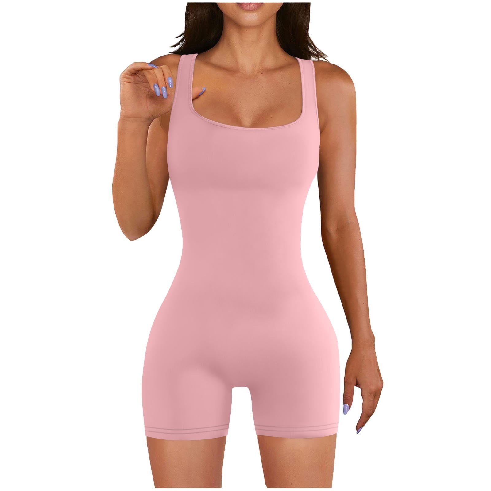 Pink Women Tight Overalls Shortalls Overalls Shortalls Shapewear Body ...