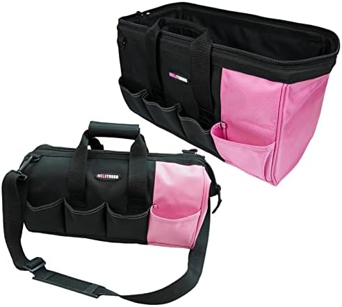 Pink Women Tool Bag With Shoulder Strap Open Top Wide Mouth Storage ...