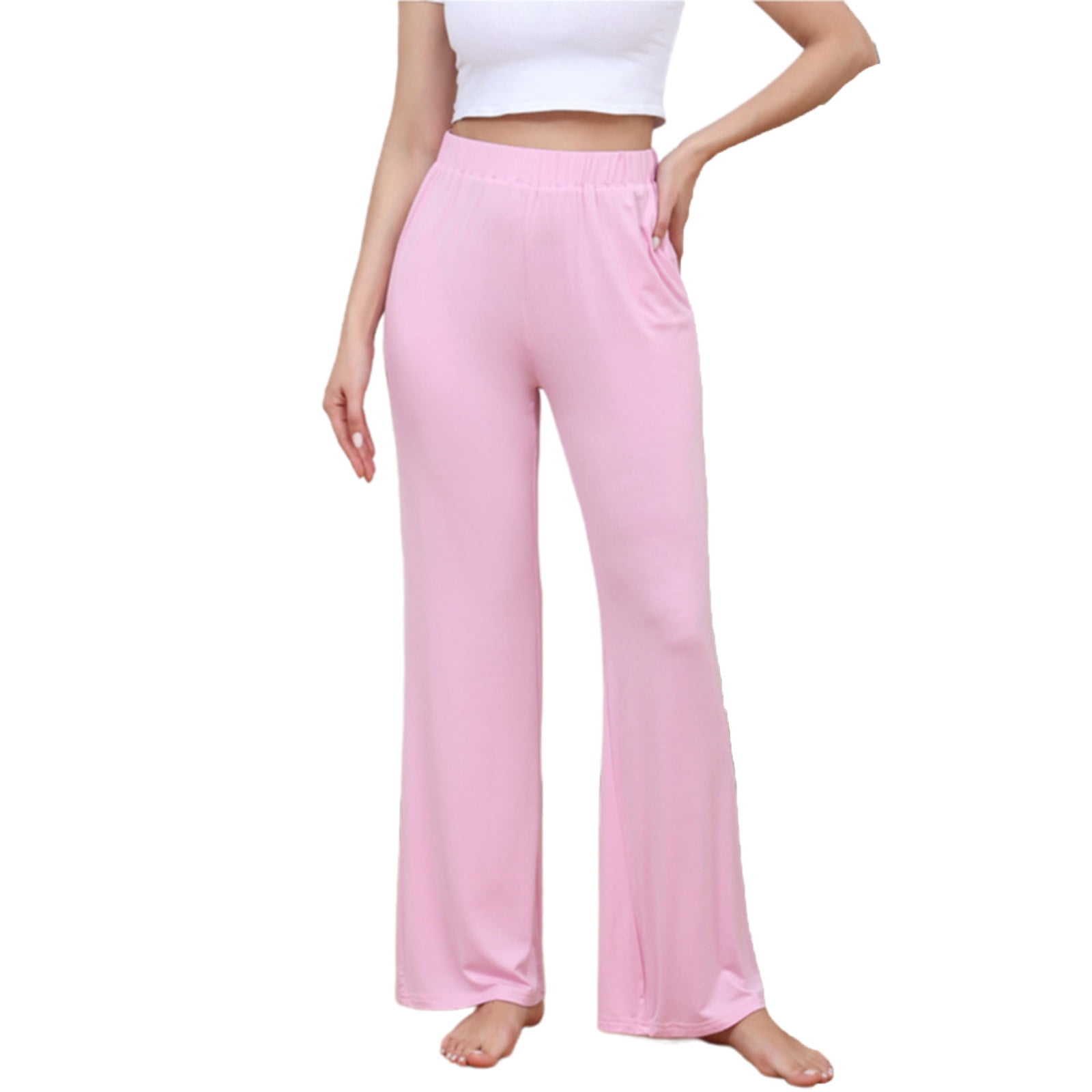 Pink Womens Modal Brunch Pants for Ladies Loose Fit Flare Wide Leg ...