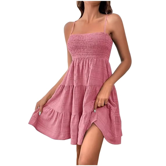 Pink Womens Slip Loose Fit Dresses for Ladies Collared Neck Brunch ...