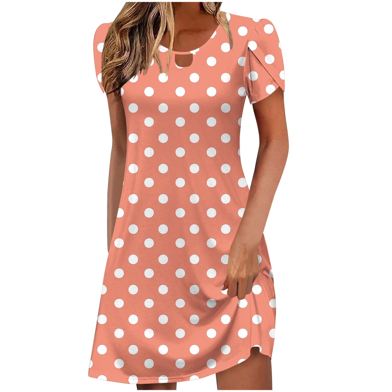 Pink Womens Spandex Casual Dresses for Women Flounce Cut Out Eyelet ...