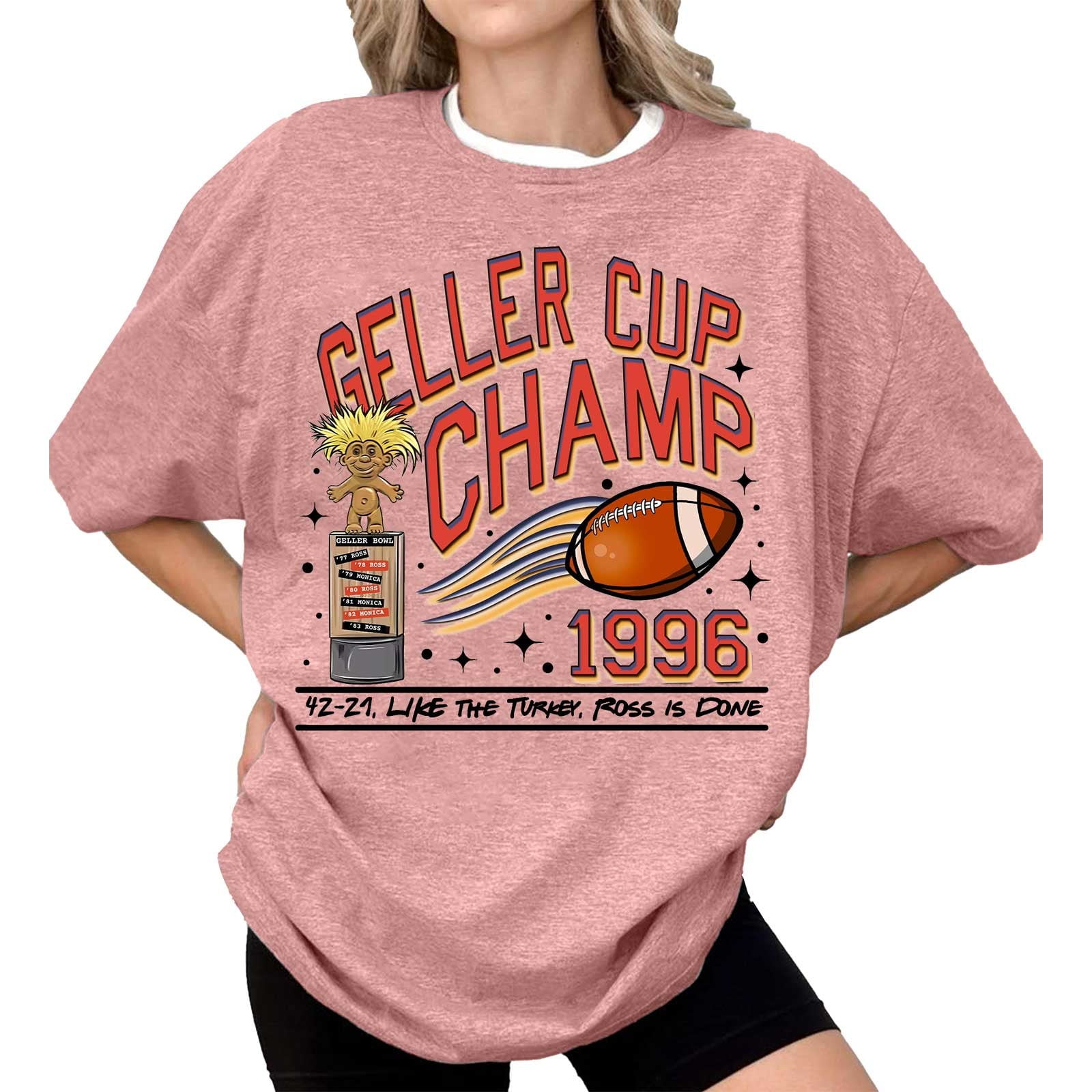 Pink Womens Tops Geller Cup Shirt Friends TV Show Tee Football Trophy ...