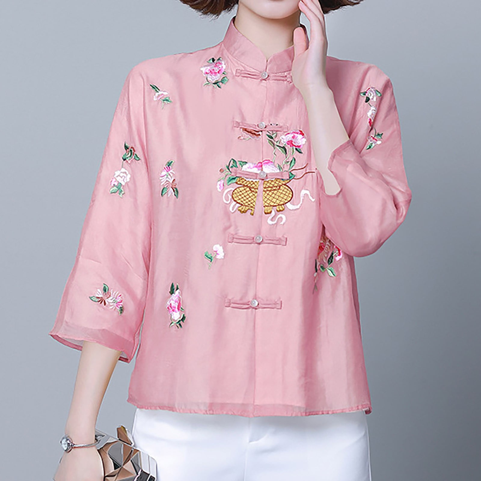 Pink Womens Tops Women's Spring/Summer Retro Chinese Embroidery ...