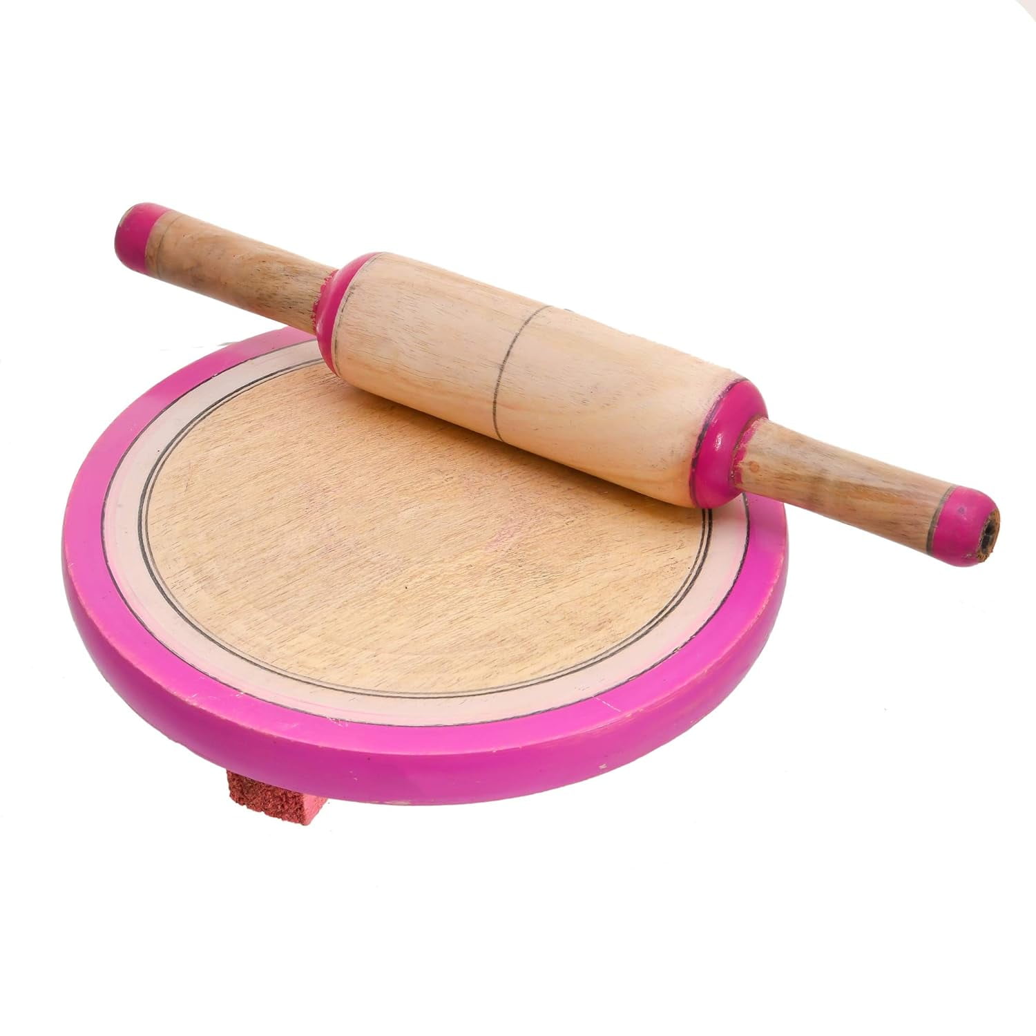 Pink Wooden Chakla With Belan - Roti Maker Or Rolling Board With Wooden ...