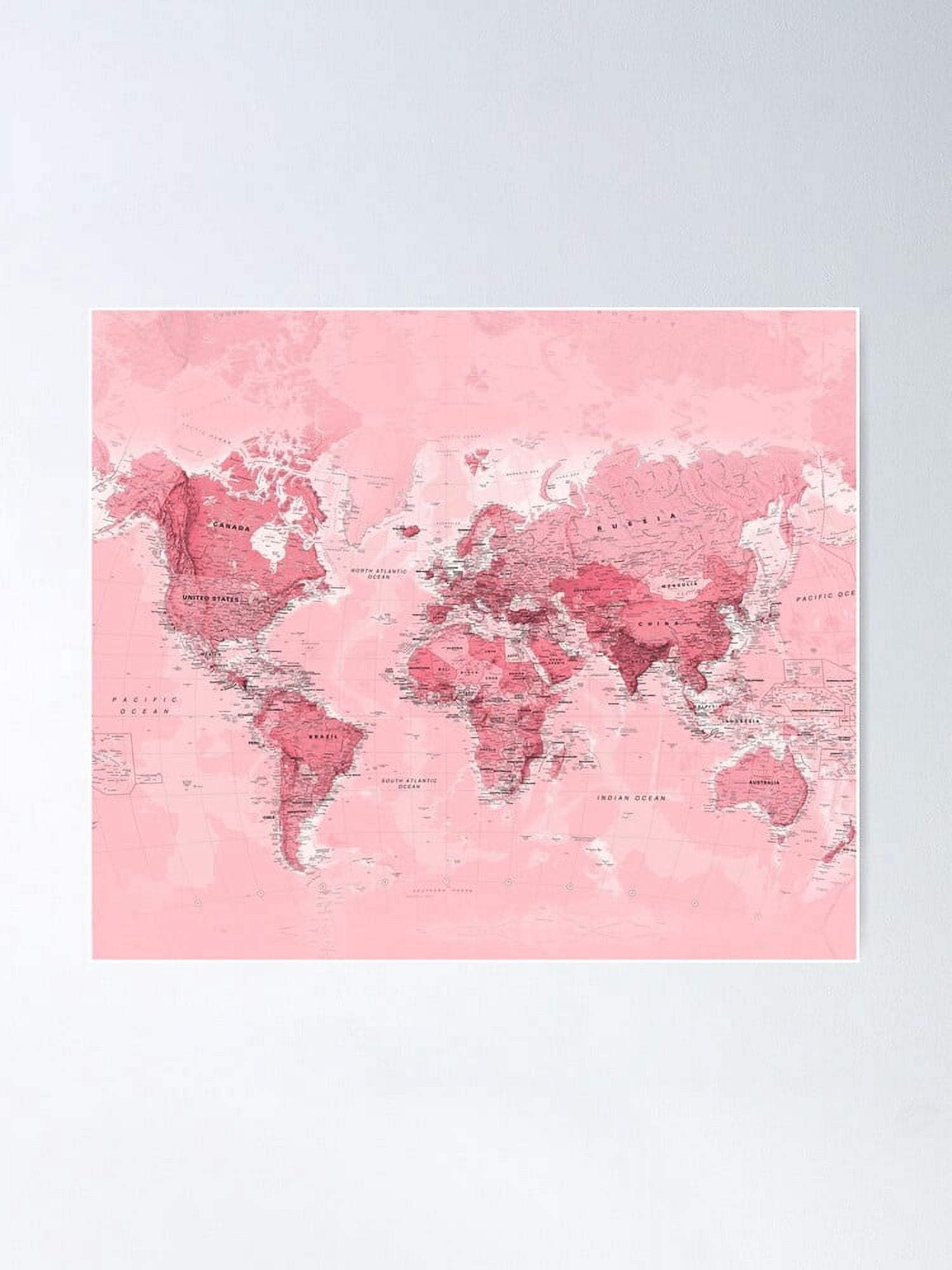 Pink World Map Poster - Walmart.com