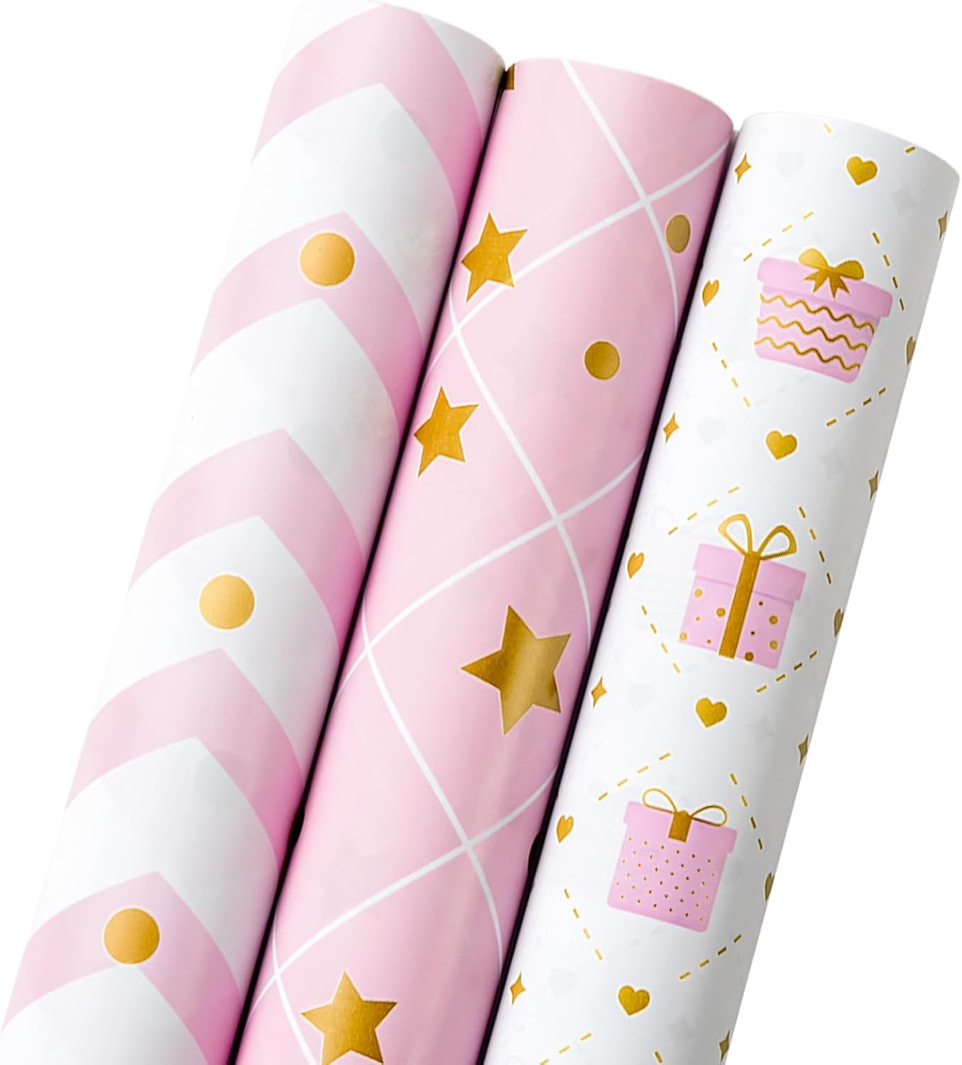 Pink Wrapping Paper Roll, Birthday Wrapping Paper for Girl, Pastel Pink ...