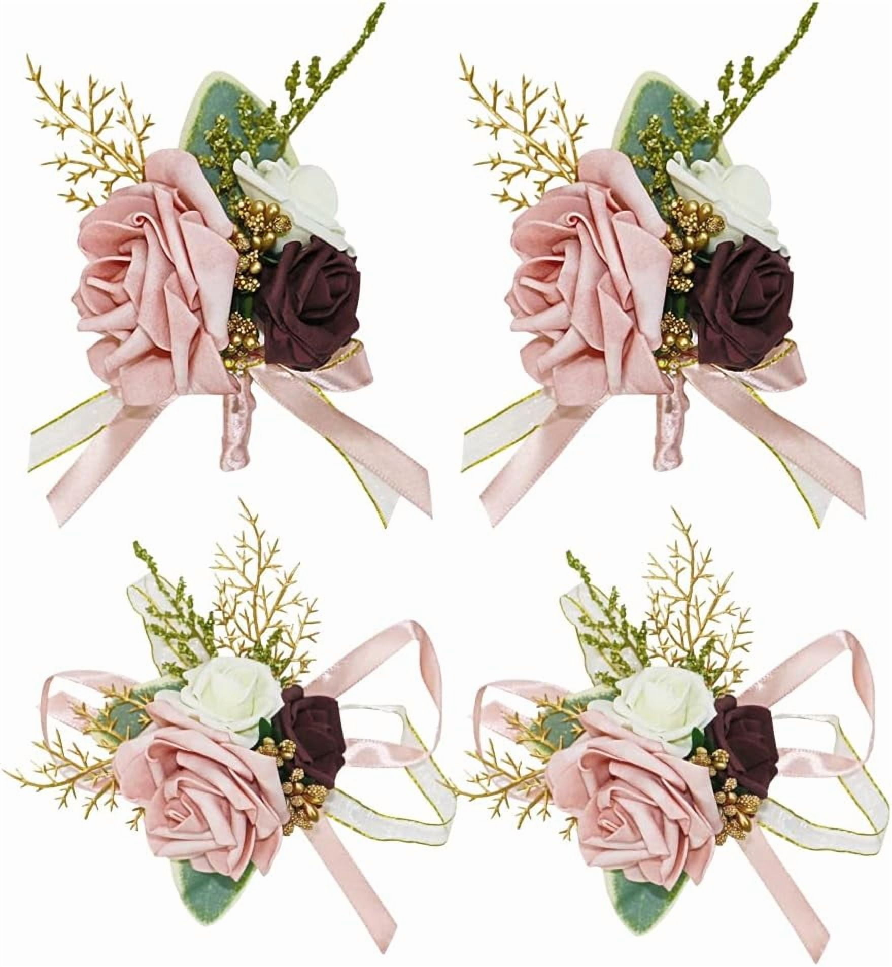 Pink Wrist Corsage and Boutonniere 4 Sets for Bridal Wedding Ceremony ...
