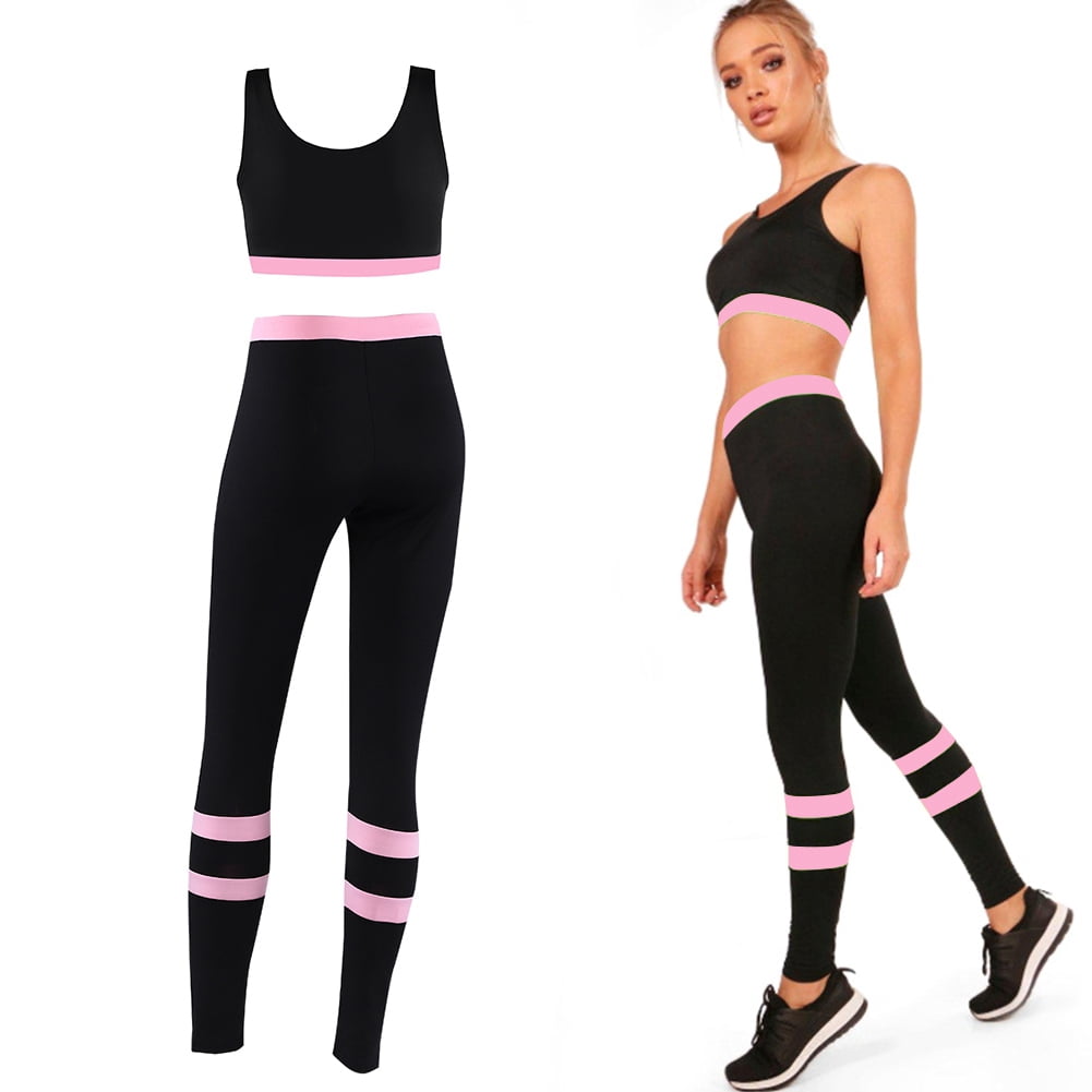 Pink XL Yoga Gym Leggings and Sports Bra Set for Women's Fitness ...